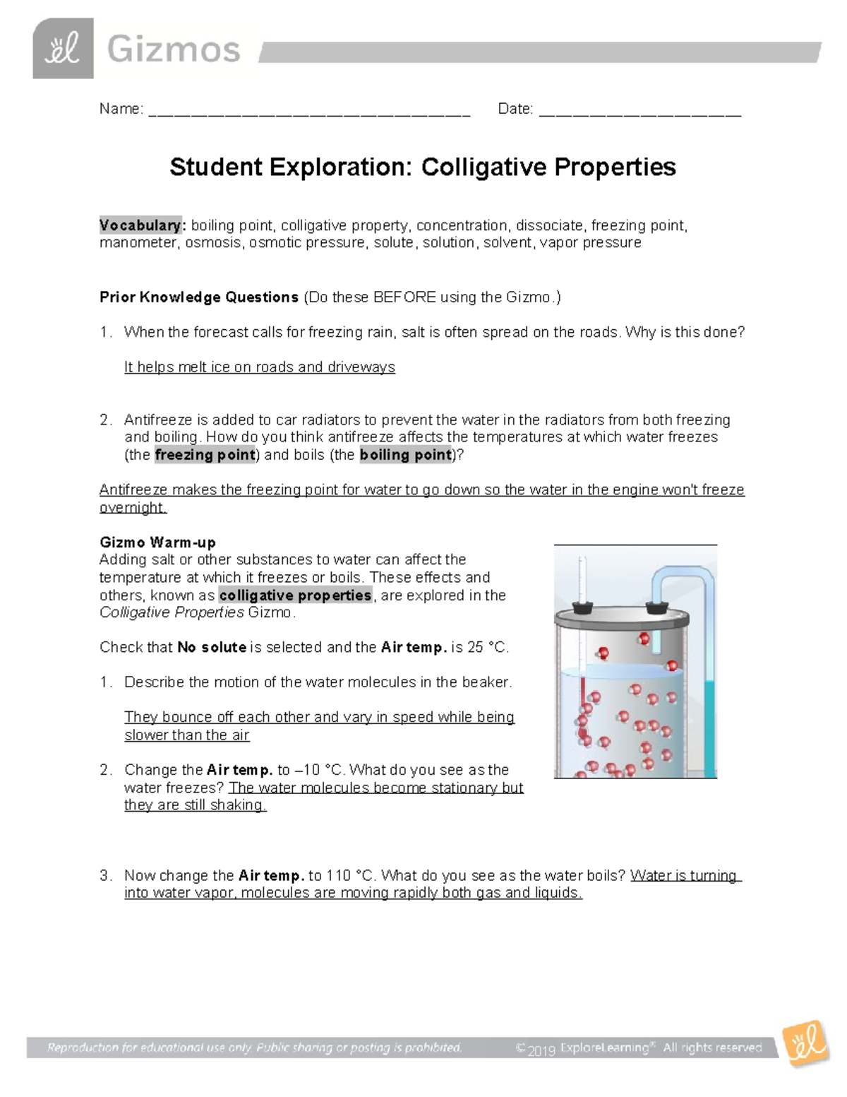 Colligative Properties SE - Name: ______________________________________ Date: - Studocu