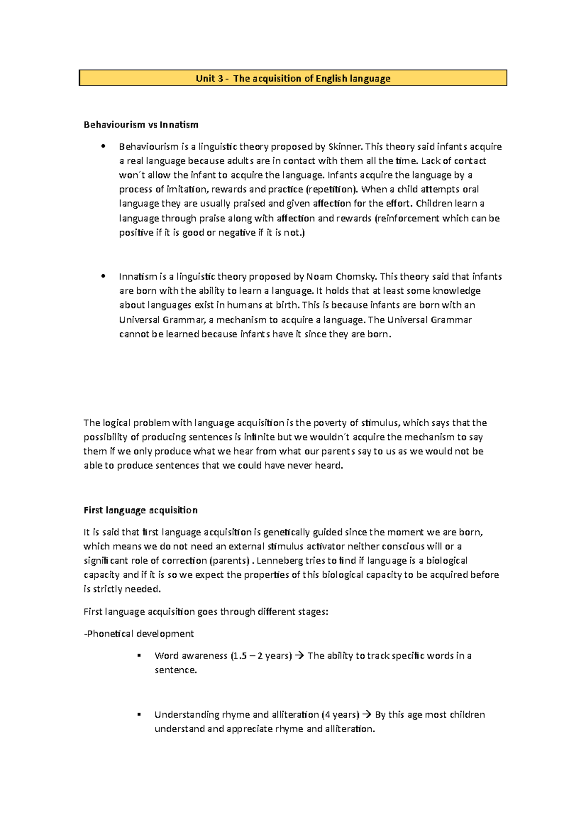 UNIT 3 - Apuntes de la unidad 3 de Lingüística en Inglés - Unit 3 - The ...