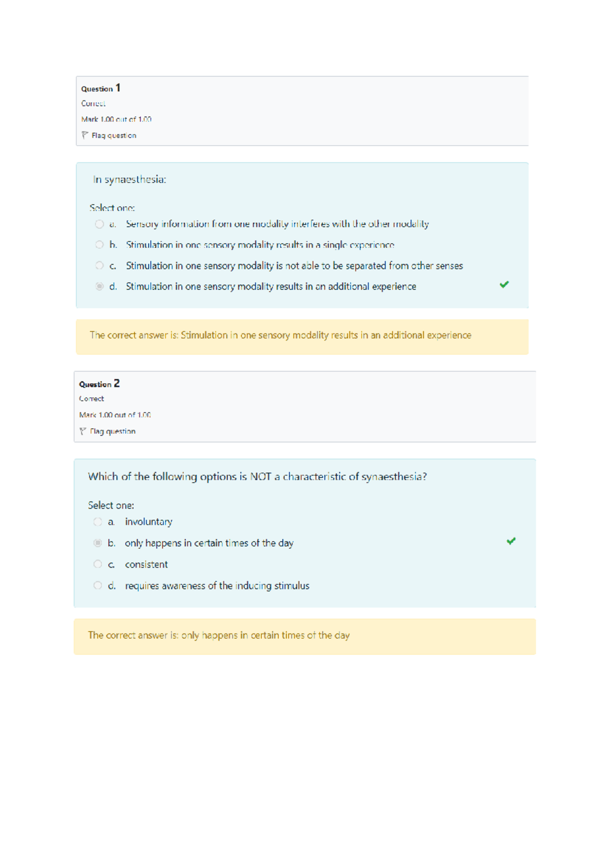 Synaesthesia Quiz - COGS1010 - Studocu