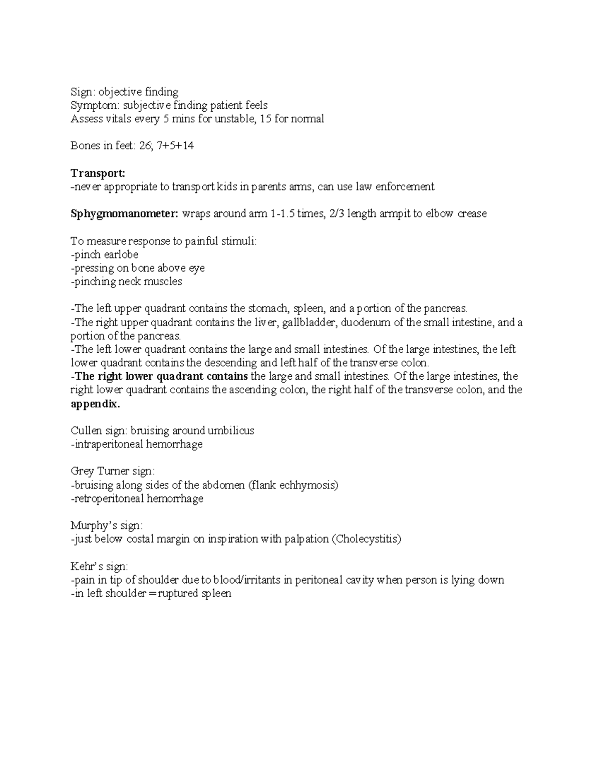 Medical Ob Gyn - nremt - Sign: objective finding Symptom: subjective ...