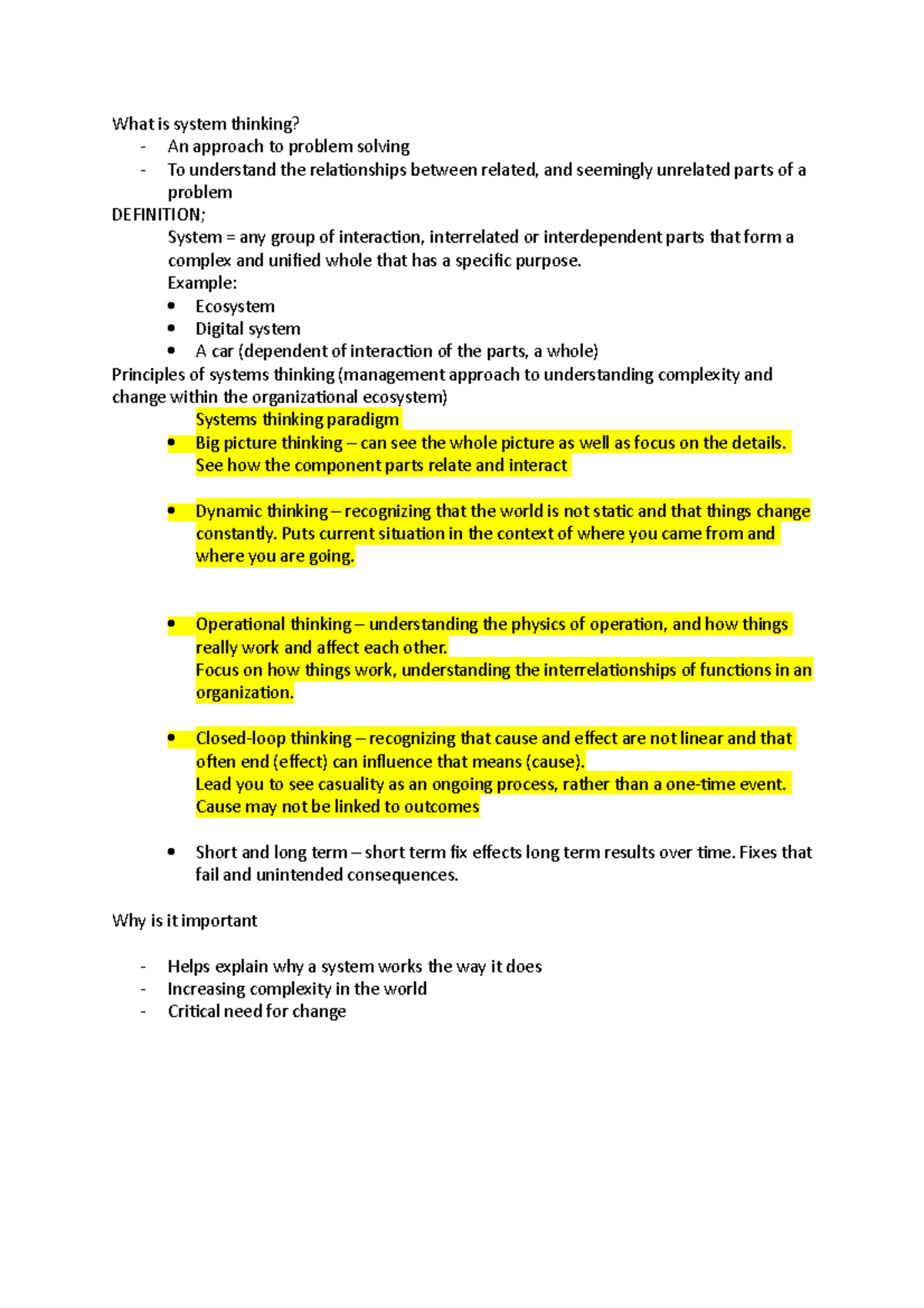 Mgsys notes - What is system thinking? - An approach to problem solving ...