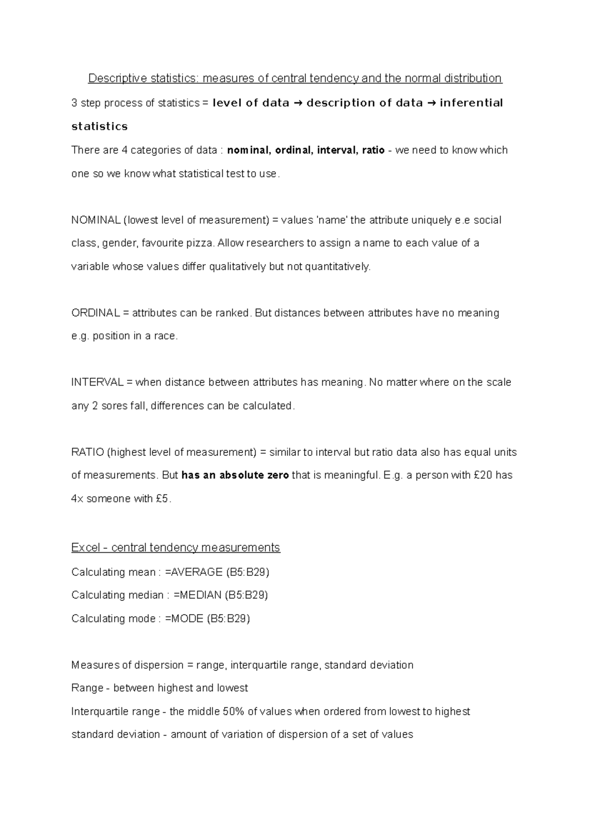 Scientific skills week 2 - Descriptive statistics: measures of central tendency and the normal ...