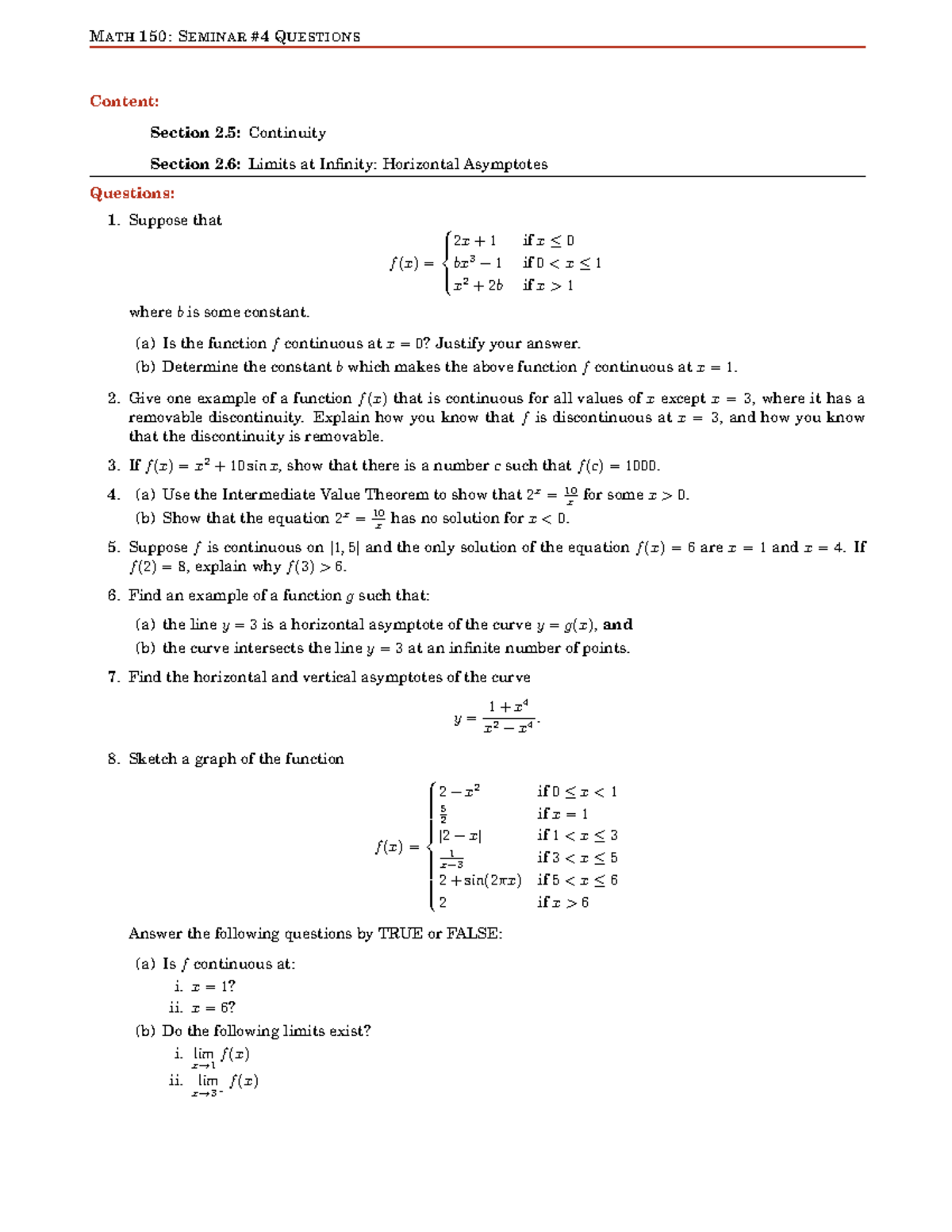 Sem4-m150-1247 - math - MATH 150: SEMINAR #4 QUESTIONS Content: Section 2: Continuity Section 2 ...
