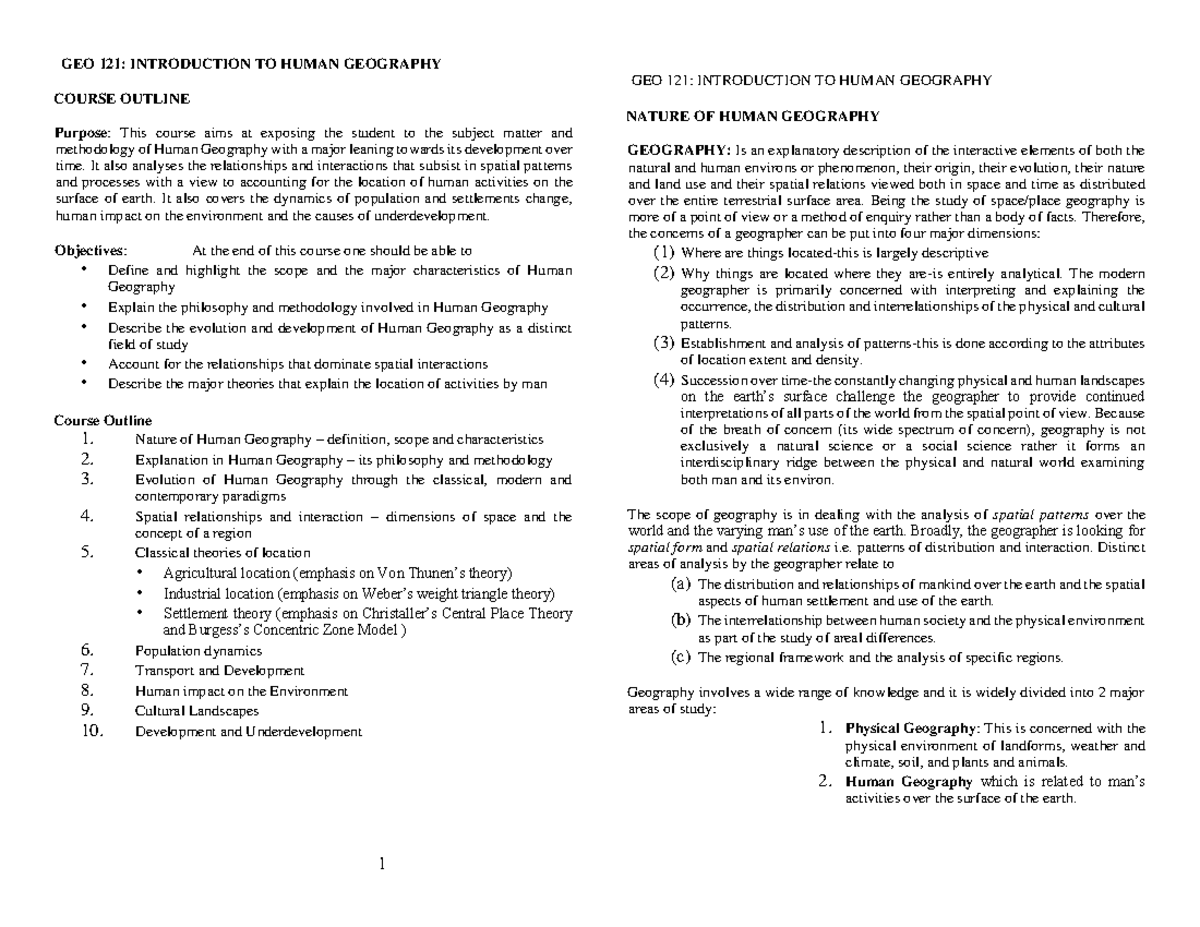 GEO121 - Compressed - Lecture notes - GEO 121: INTRODUCTION TO HUMAN ...