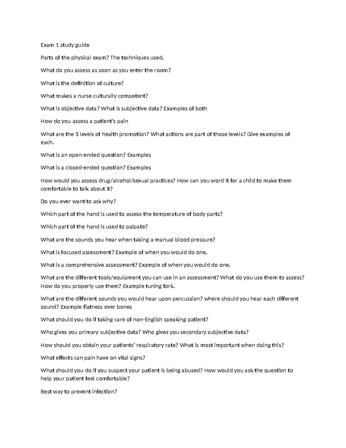 Exam 1 study guide - exam - Exam 1 study guide Parts of the physical ...