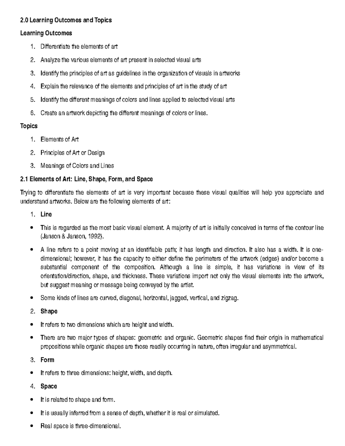 Module 2_ART APP_ Lesson - 2 Learning Outcomes and Topics Learning ...