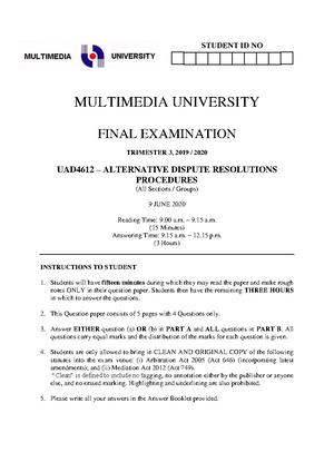 ADR Tutorials - Tutorial work - TUTORIAL 2 Question 2 PTCM o O R (2) (a): can settle the dispute ...
