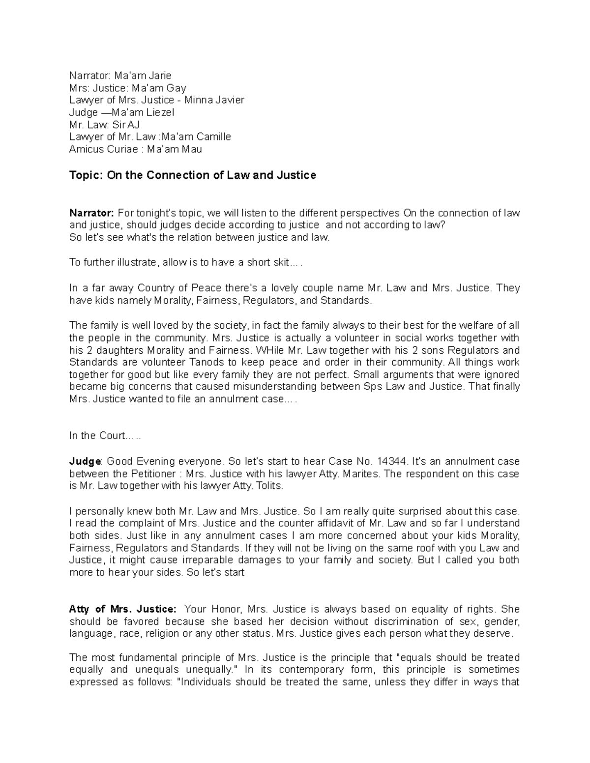 Mrs Justice and Mr Law V1 - Narrator: Ma’am Jarie Mrs: Justice: Ma’am ...