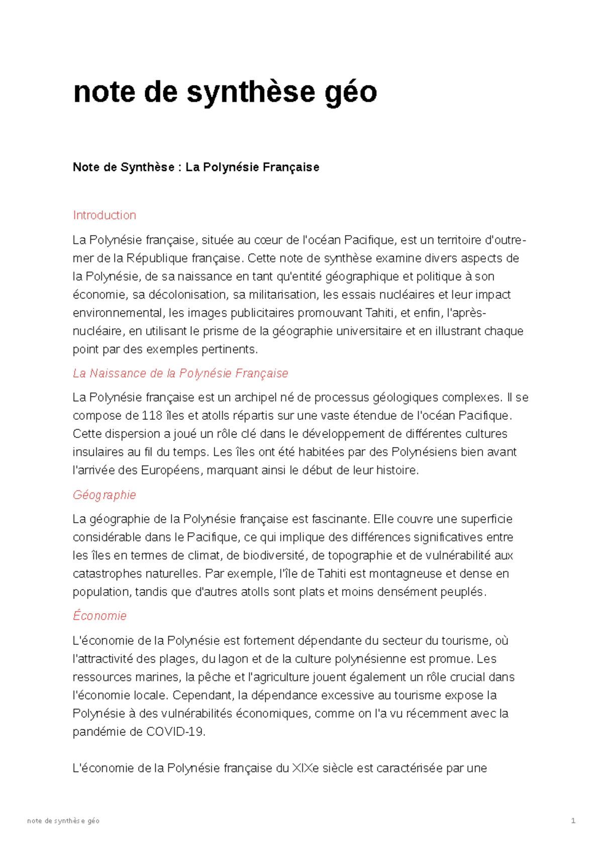 Note de synthes geo - Note de synthèse du global au local - note de ...