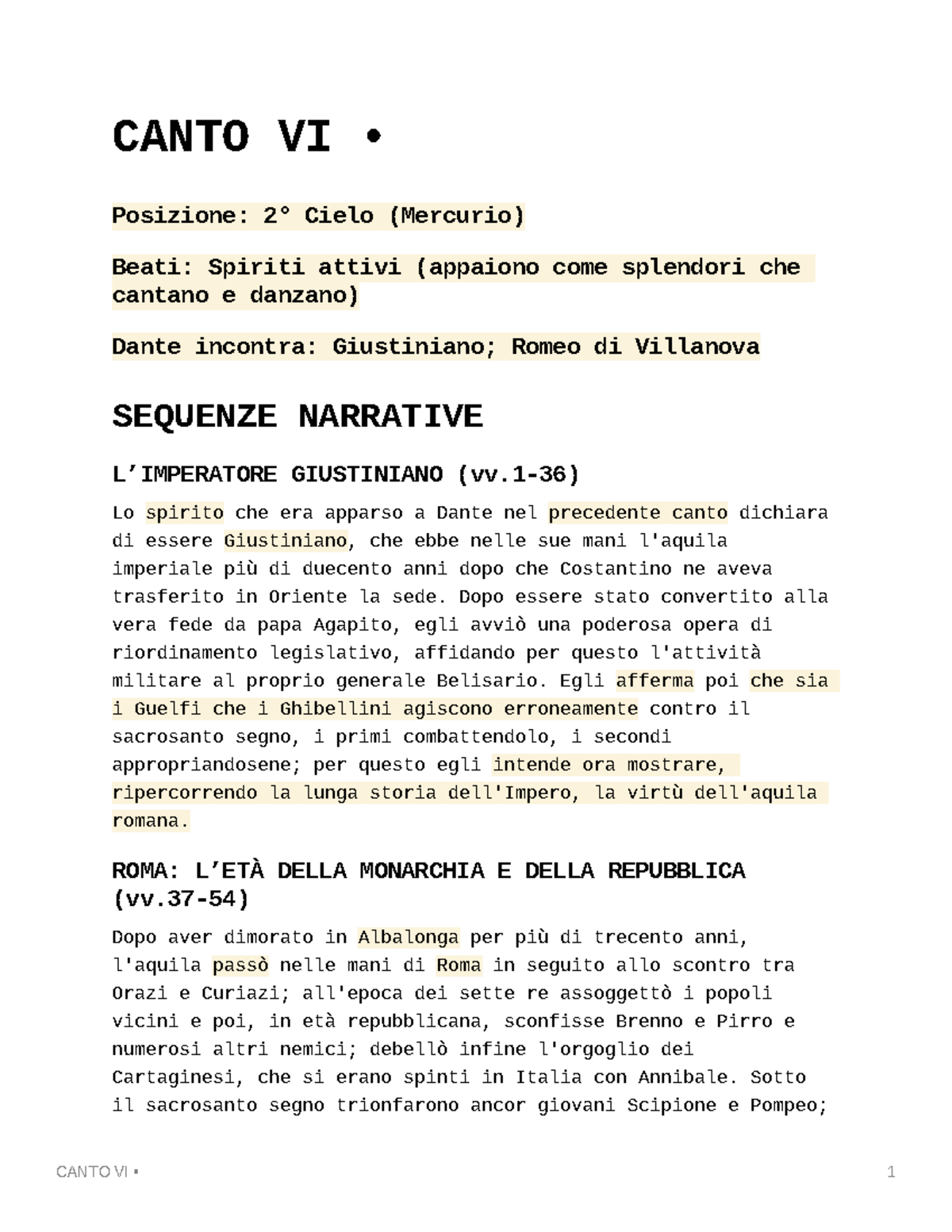 6 - divina commedia - CANTO VI • Posizione: 2° Cielo (Mercurio) Beati ...