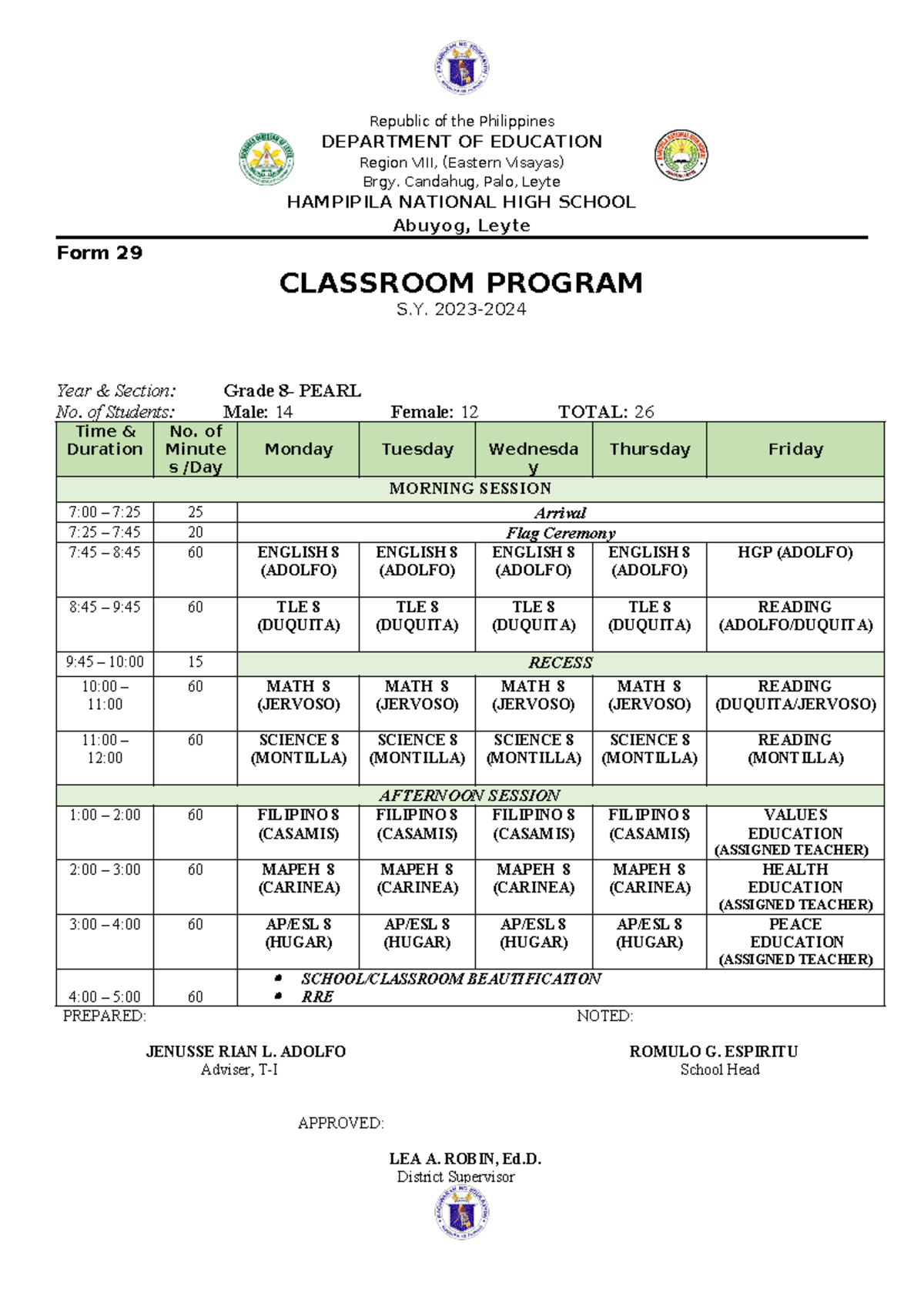 Classtchr Program-23-24 - Republic of the Philippines DEPARTMENT OF ...