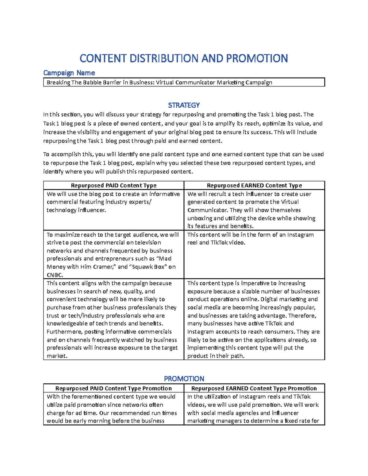 Content Distribution and Promotion template Jaquetta Chamblee - CONTENT ...