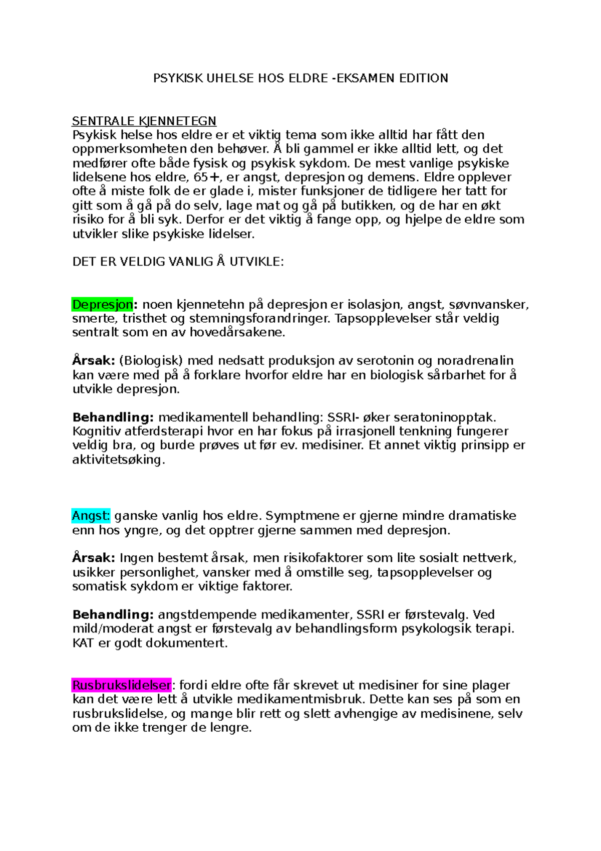Psykisk (u)helse hos eldre, 301A - PSYKISK UHELSE HOS ELDRE -EKSAMEN EDITION SENTRALE KJENNETEGN ...