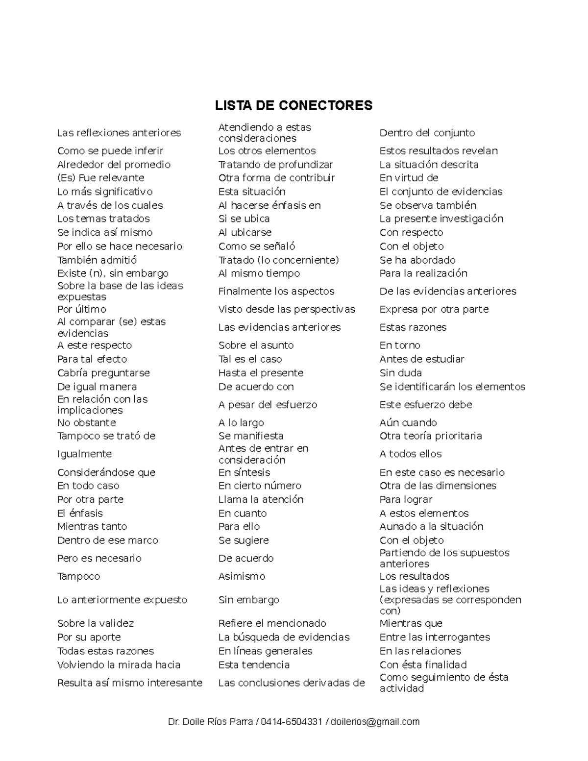 Lista DE Conectores Y Verbos - LISTA DE CONECTORES Las reflexiones ...