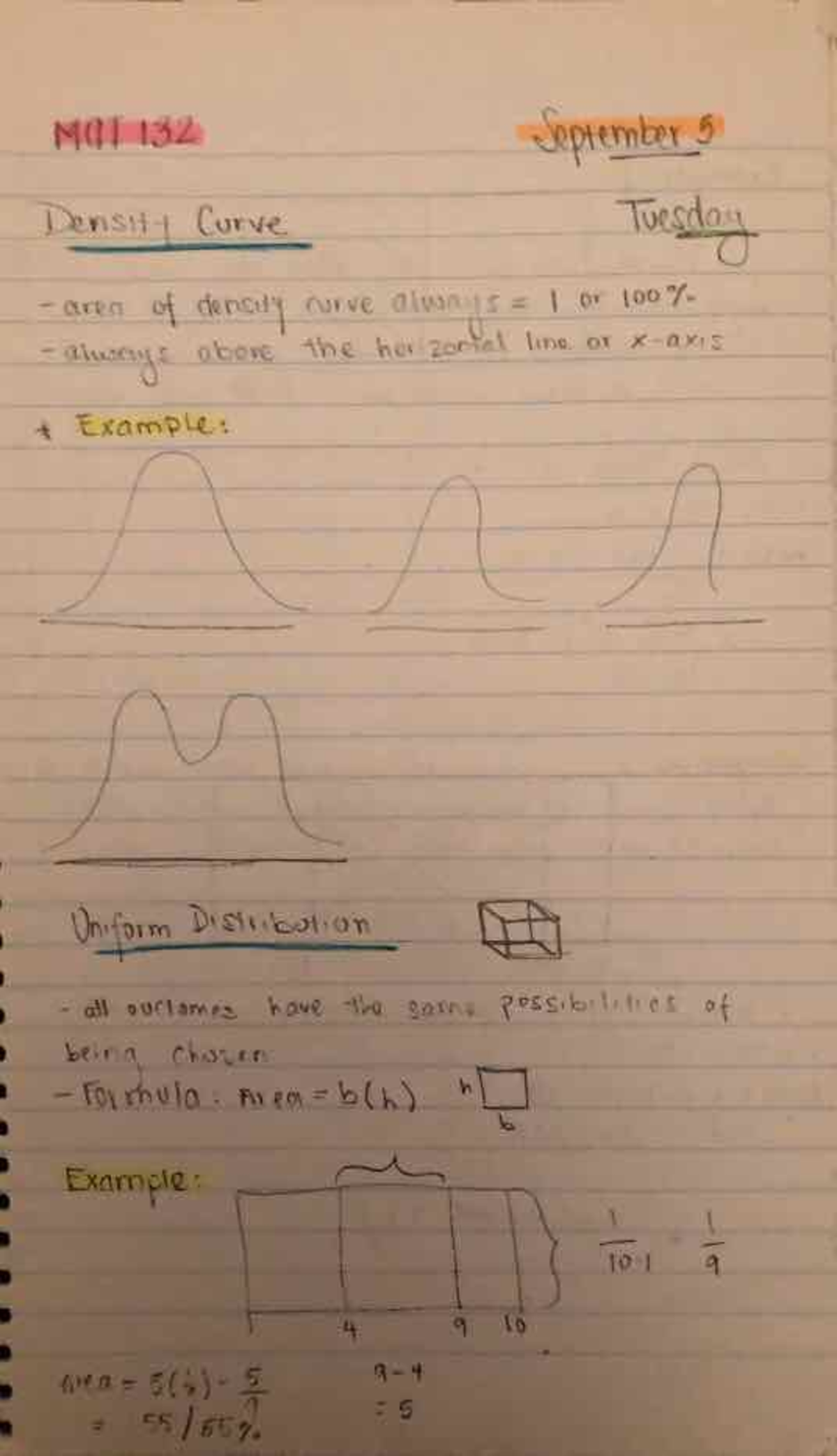 MAT 132 Notes - Stats: Density Curve, Word problems, 68-95-99.7 rule, Z ...