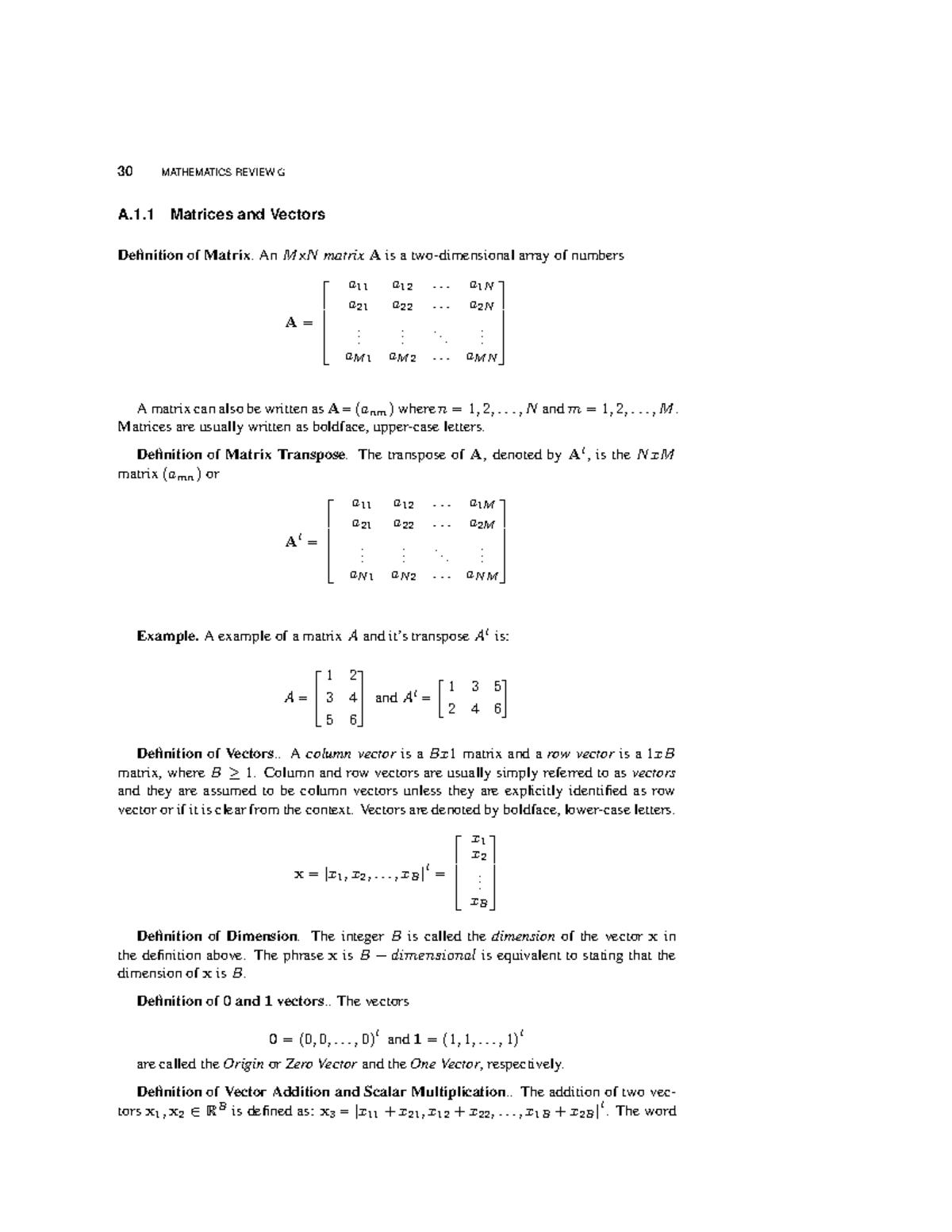 Linear Algebra Notes - Fun - 30 MATHEMATICS REVIEW G A.1 Matrices and ...
