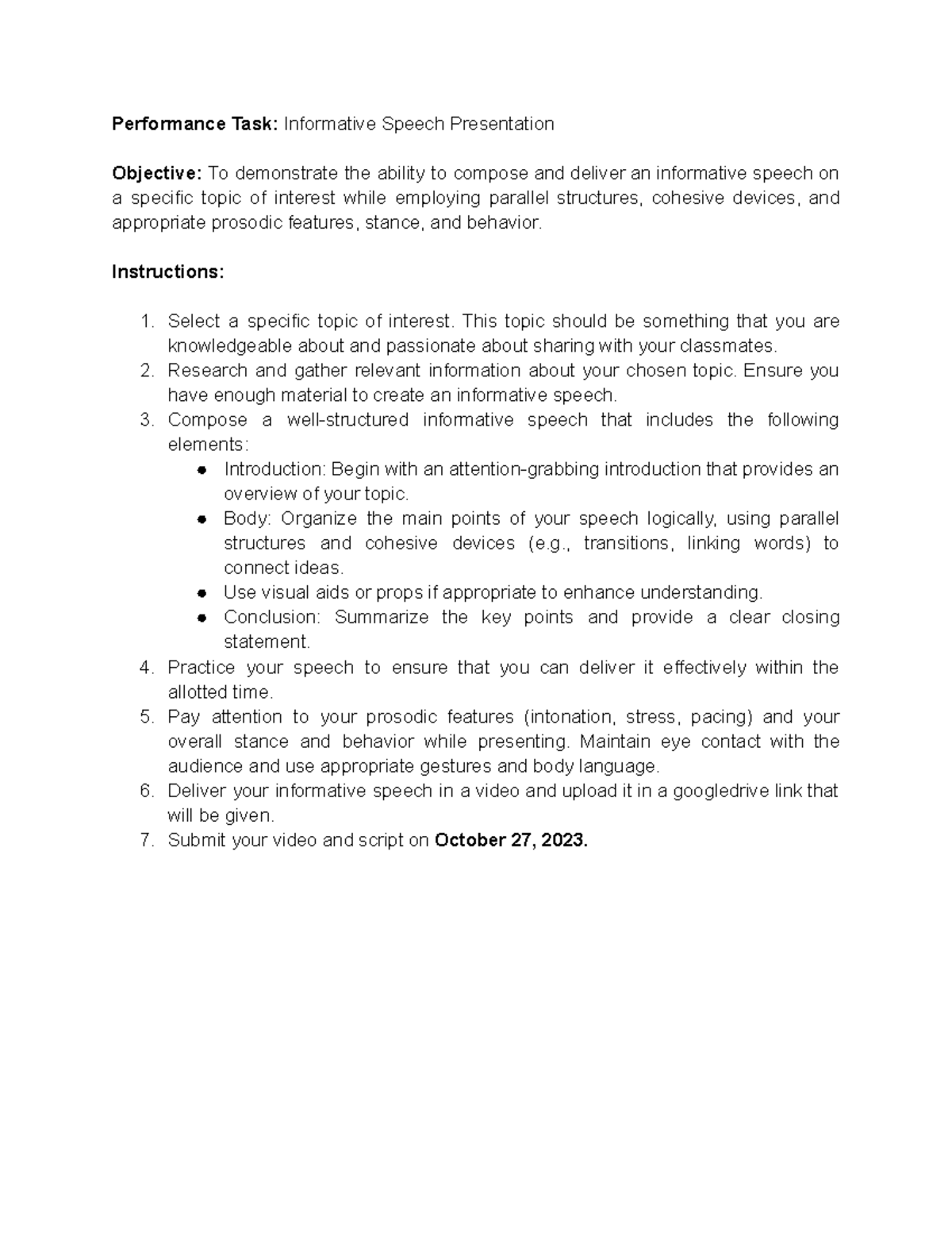 English First Quarter Performance Task - Performance Task: Informative ...