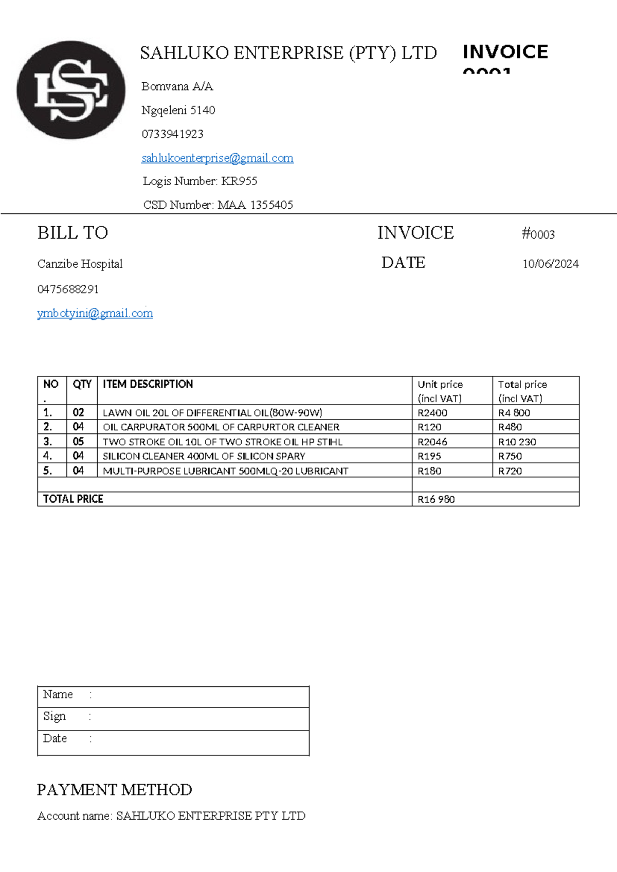 EXAMPLE OF INVOICE - Bomvana A/A Ngqeleni 5140 0733941923 ...