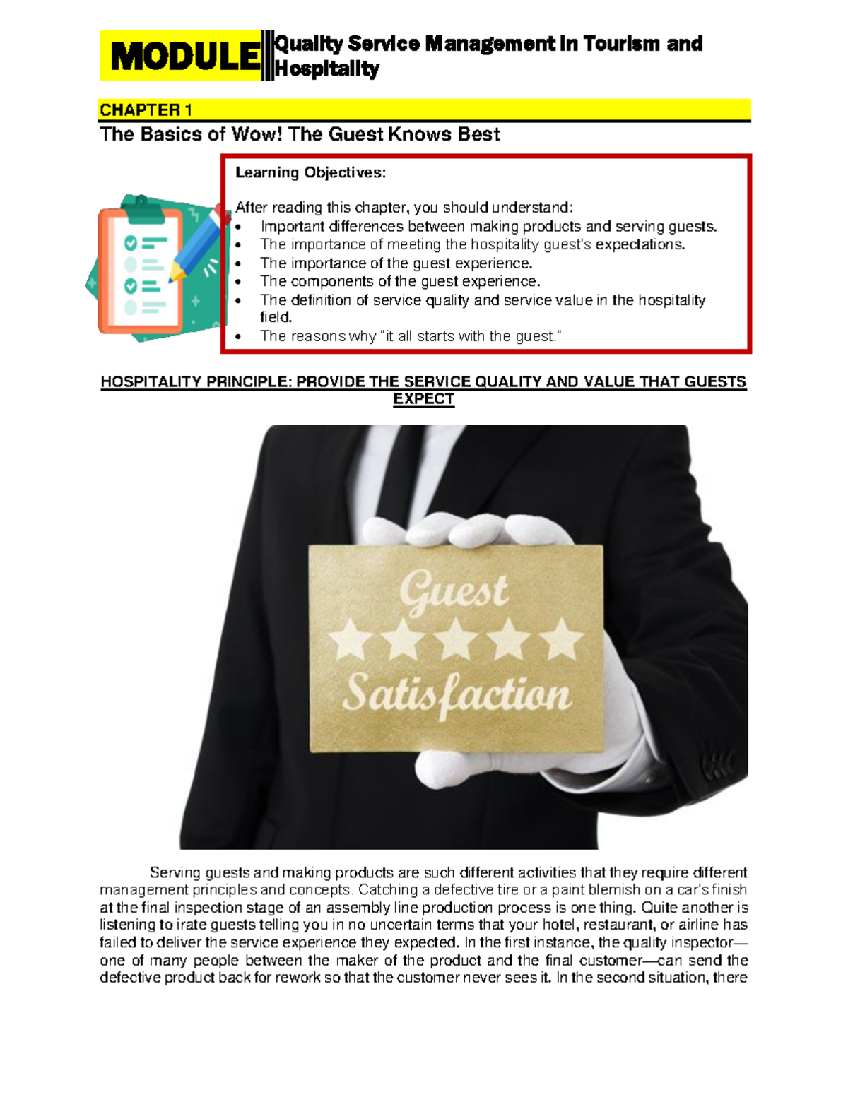 Chapter 1 The Basics of Wow The Guest Knows Best - MODULE Hospitality ...