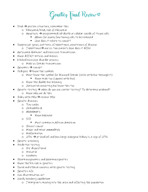 Genetics Final Exam Review - Genetics Genetics is the study of the ...