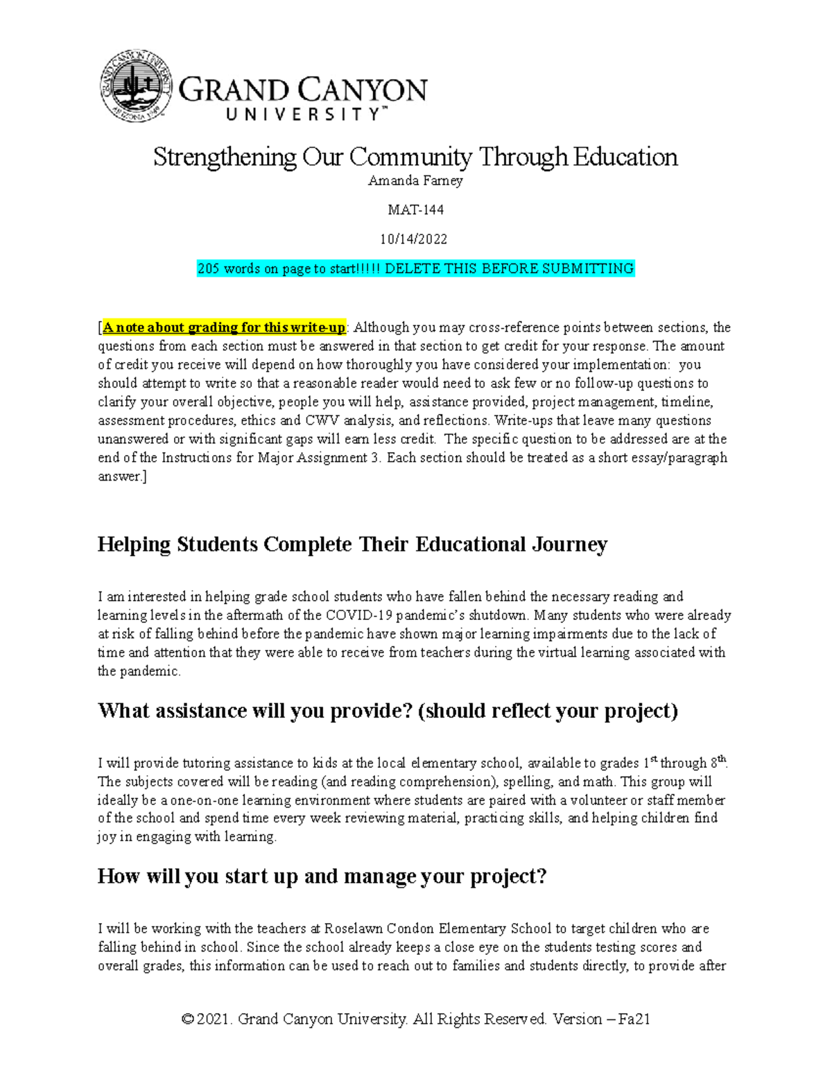 Major Assignment 3 Write-Up - Strengthening Our Community Through ...