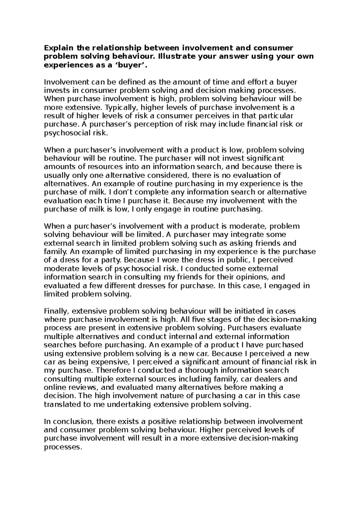 Involvement sample answer - Explain the relationship between ...