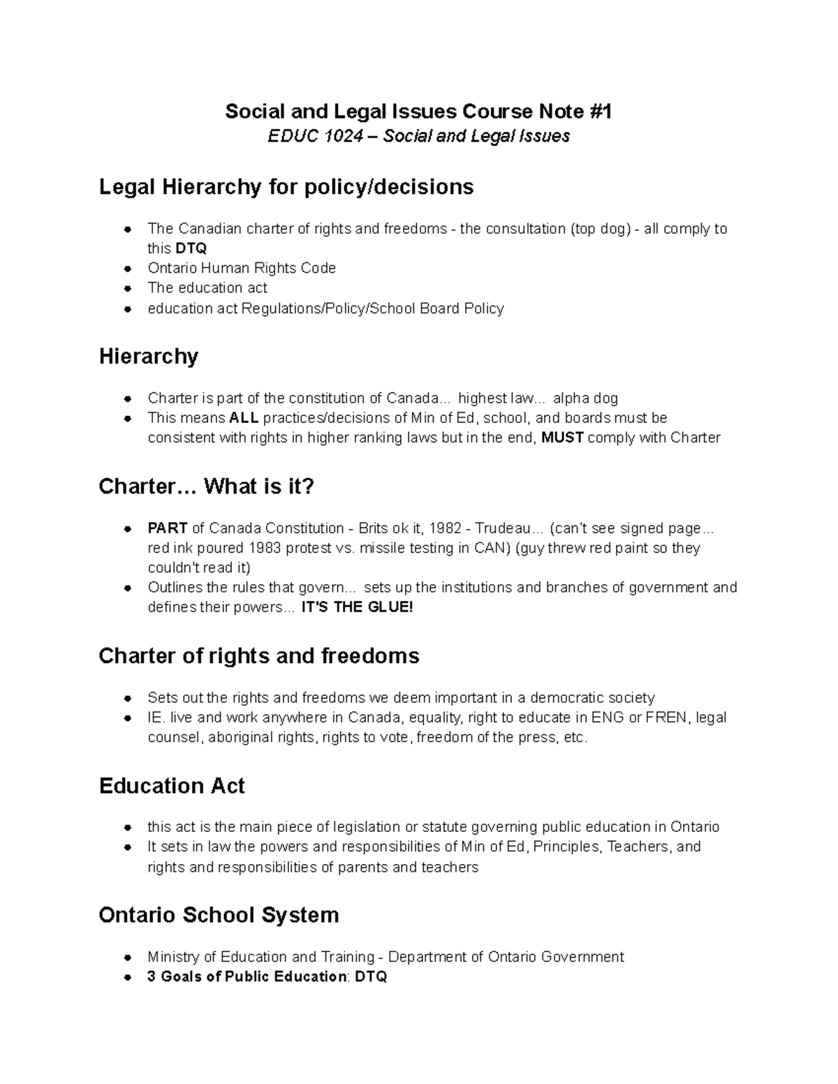 EDUC 1024 - Social and Legal Issues Course Note #1 - Social and Legal ...