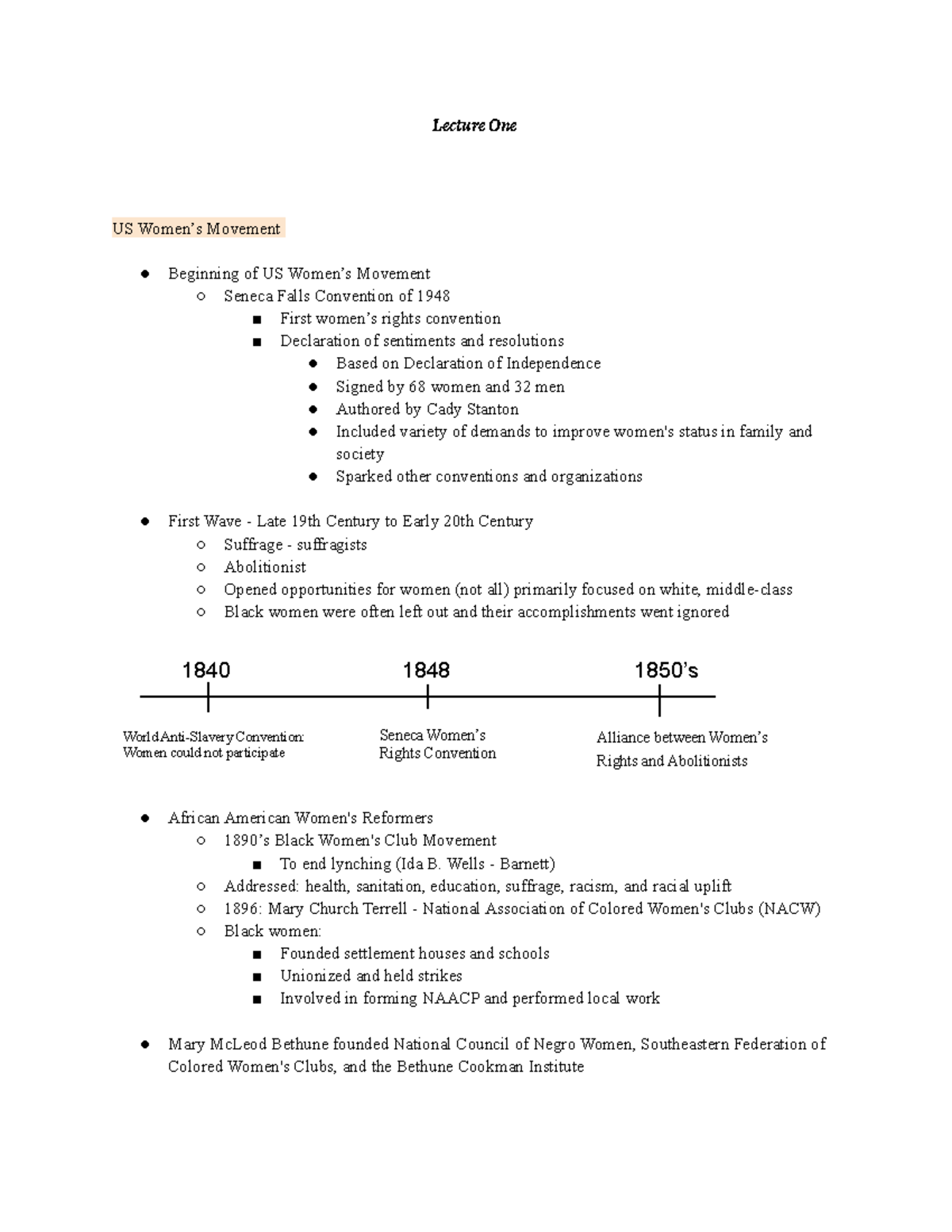 Lecture One - History, Progress, and Resistance of US Women - Lecture ...
