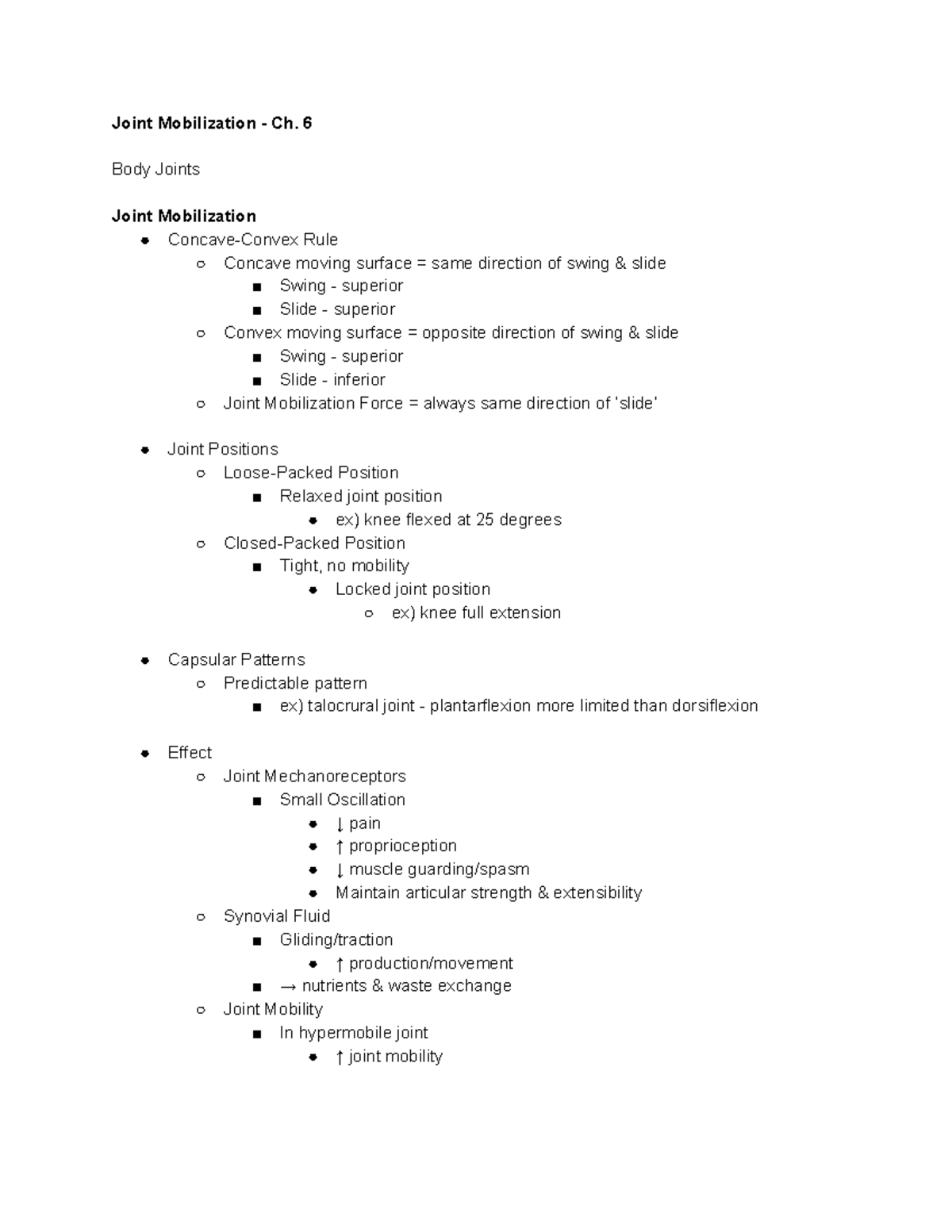 4.2 Joint Mobilization - Ch. 6 - Joint Mobilization - Ch. 6 Body Joints ...