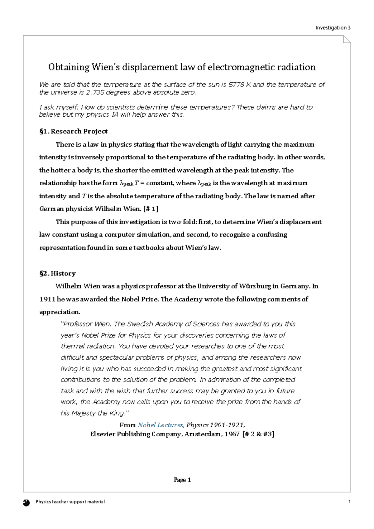 Example 03 en - optional - Page 1 Obtaining Wien’s displacement law of ...