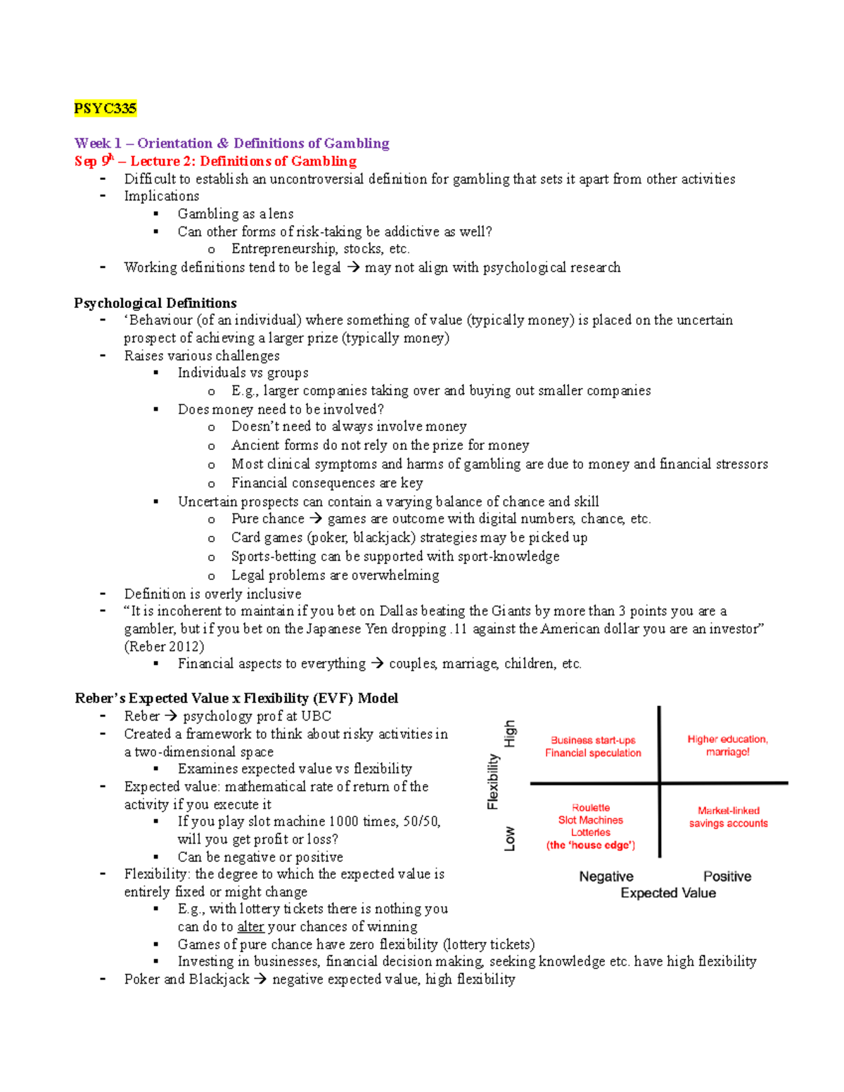 Lecture Notes - PSYC Week 1 – Orientation & Definitions of Gambling Sep ...