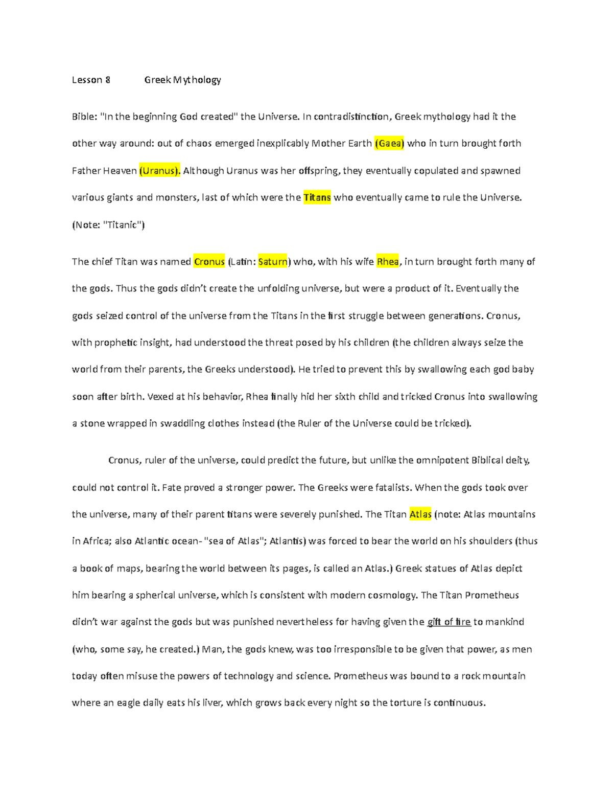 Lesson 8 Greek Mythology complete - Lesson 8 Greek Mythology Bible: "In ...