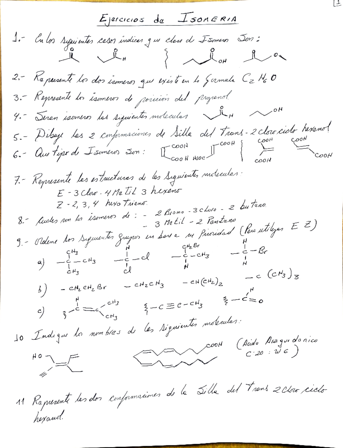 Practica isomeria 1 - solo apoyo - 1 Ejercicios de ISOMERIA 1.- Enlos ...