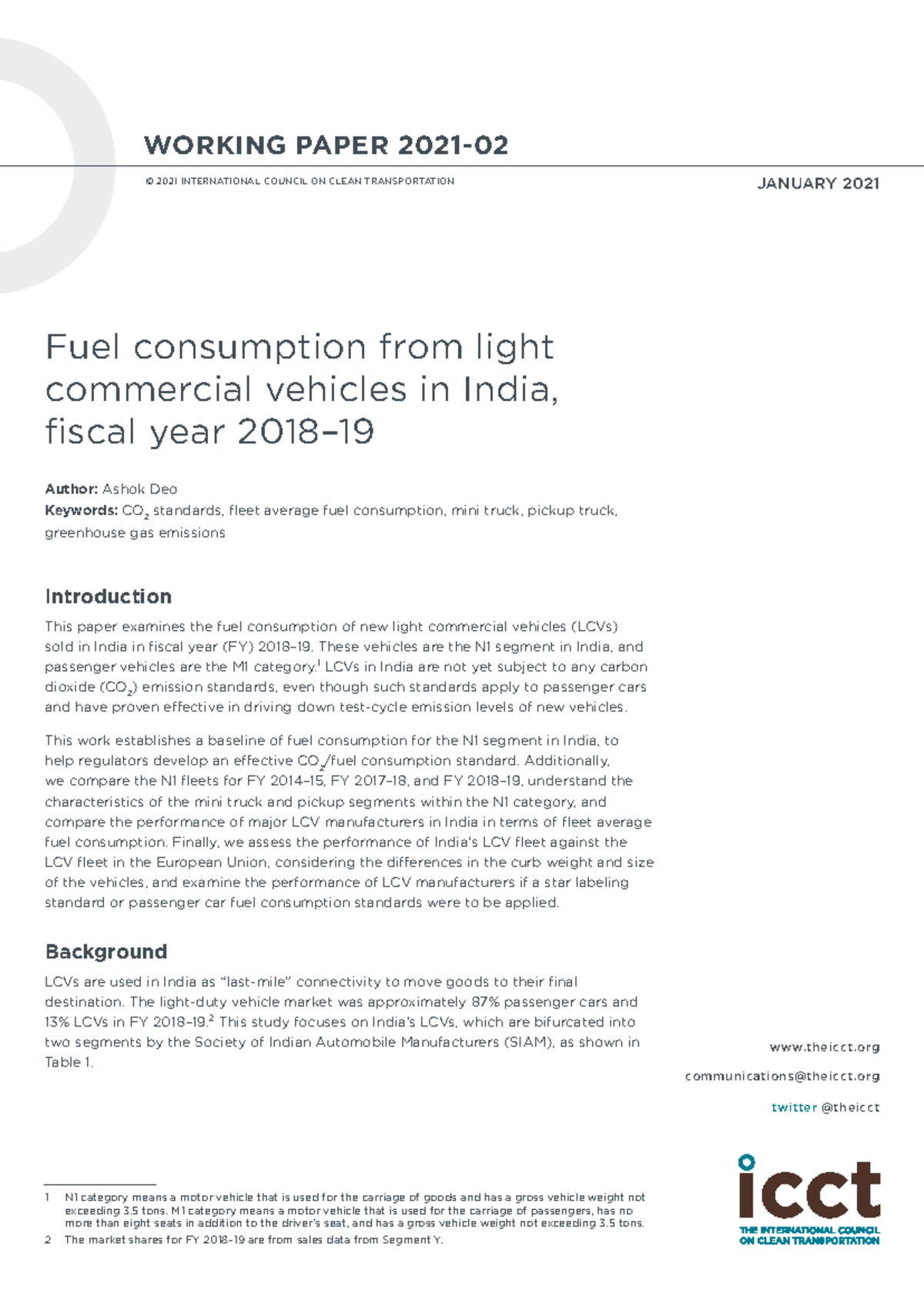 India fuel lcv jan2021 - JANUARY 2021 WORKING PAPER 2021- Fuel ...