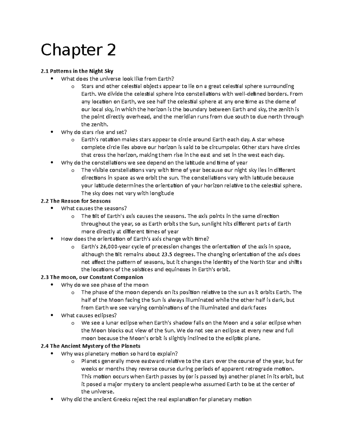 Chapter 2 Learning Goals - Chapter 2 2 Patterns in the Night Sky What ...
