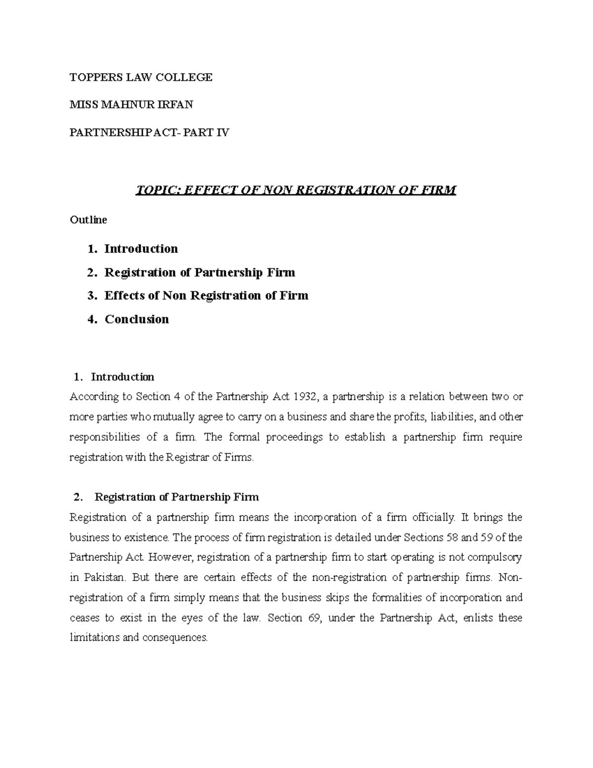 Effect of non registration-8 - TOPPERS LAW COLLEGE MISS MAHNUR IRFAN ...