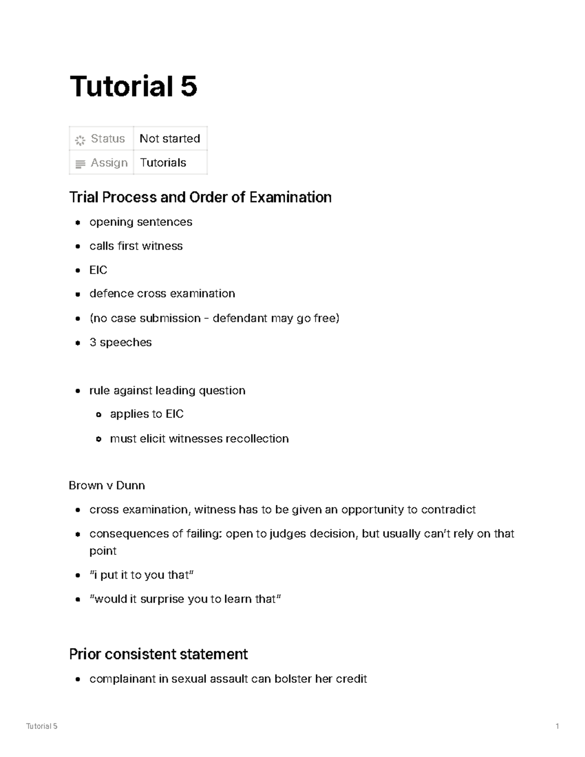 LAWS4700 Tutorial 5 - Tutorial 5 Status Not started Assign Tutorials Trial Process and Order of ...