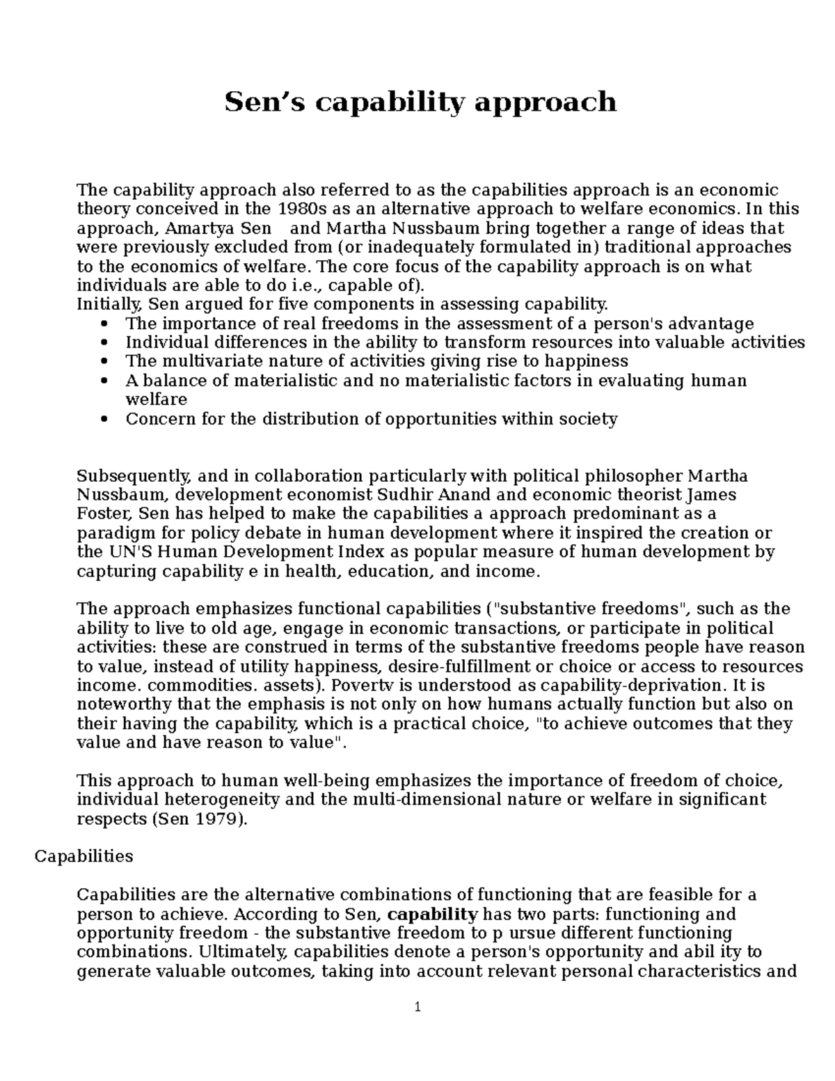 Sen's Capability Approach - Sen’s capability approach The capability ...