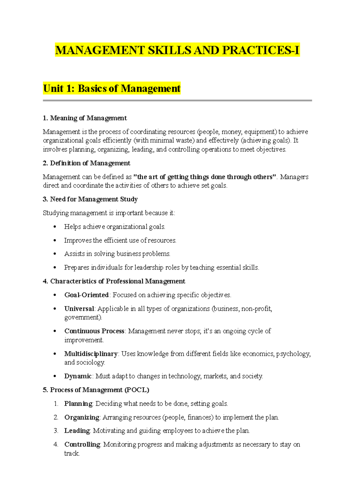 Management Skills AND Practices-I - MANAGEMENT SKILLS AND PRACTICES-I ...