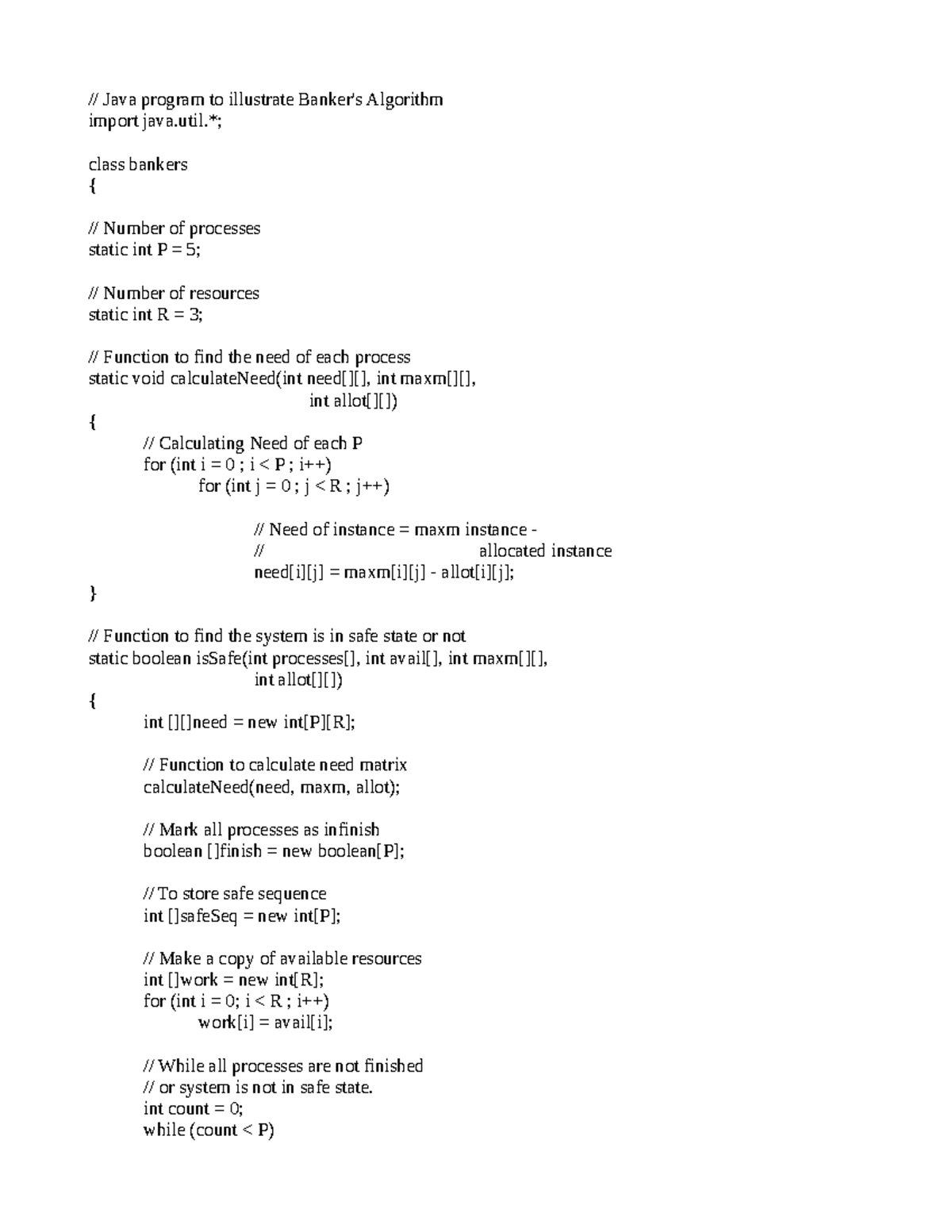 Bankers This The Practical Implementation Java Program To Illustrate Bankers Algorithm