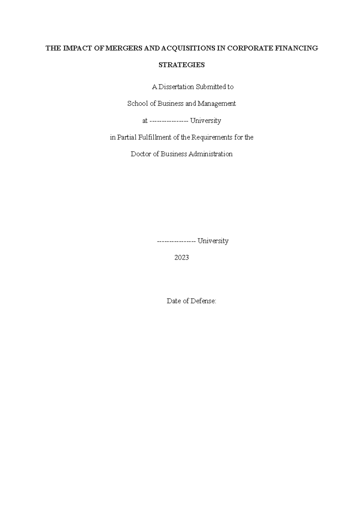 Final THE Impact OF Mergers AND Acquisitions IN Corporate Financing ...