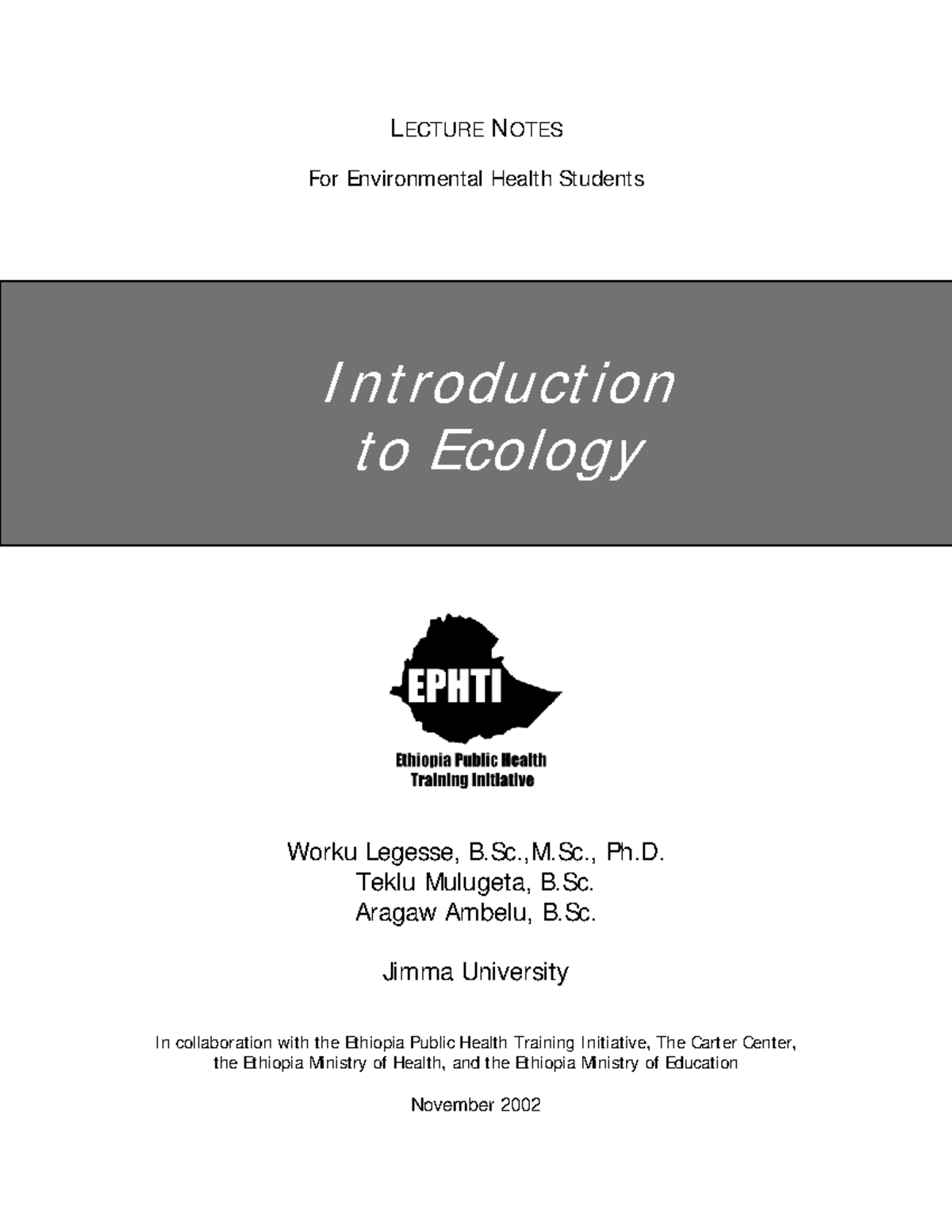 Ln ecology final day 1 - LECTURE NOTES For Environmental Health ...
