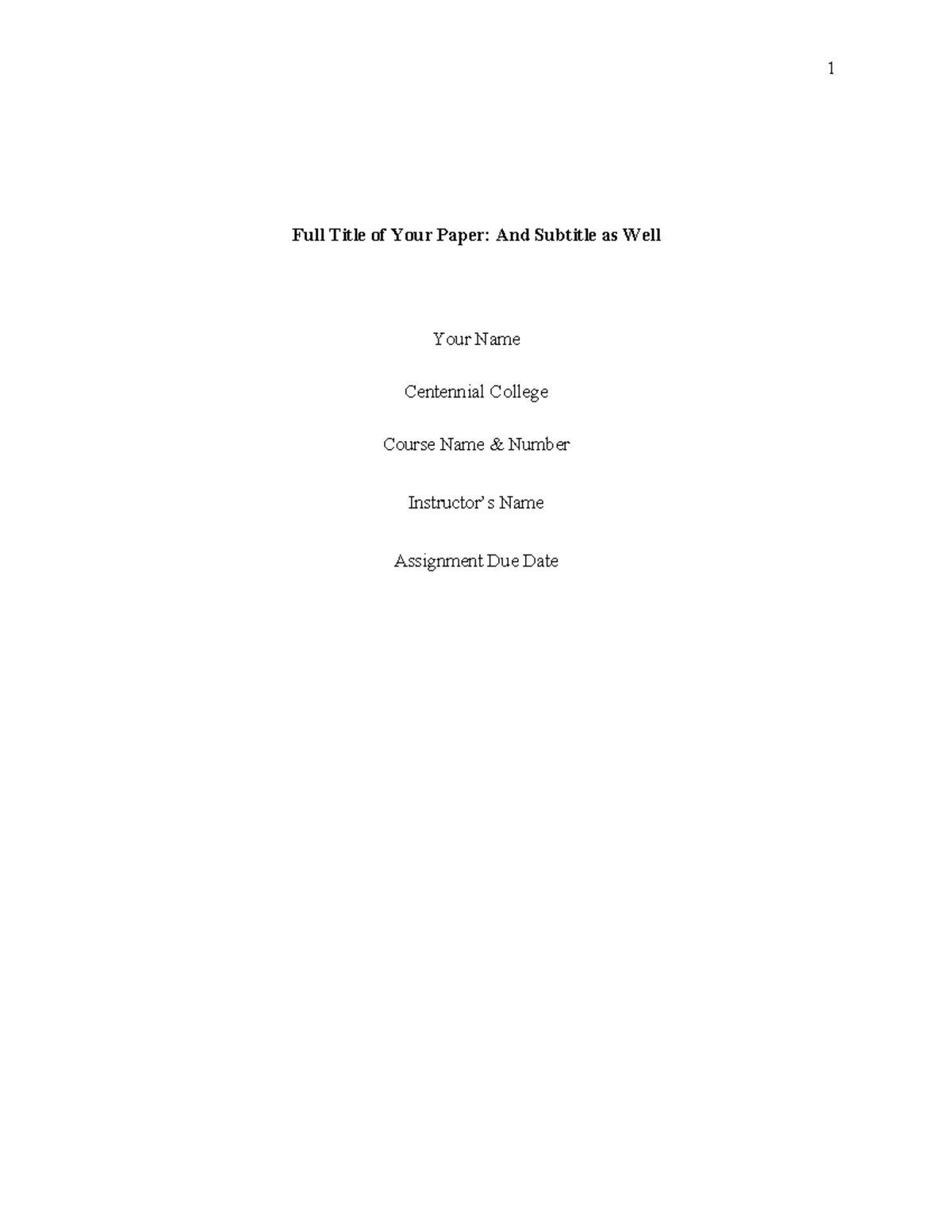 APA Report Template 7e - 1 Full Title of Your Paper: And Subtitle as ...