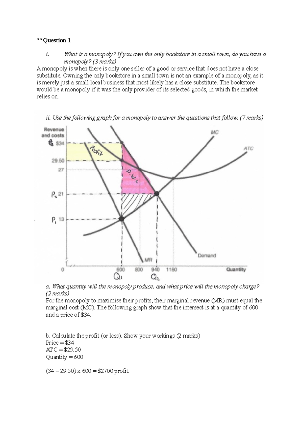 Quiz 4 - econ - tutorial quiz homework - **Question 1 i. What is a ...
