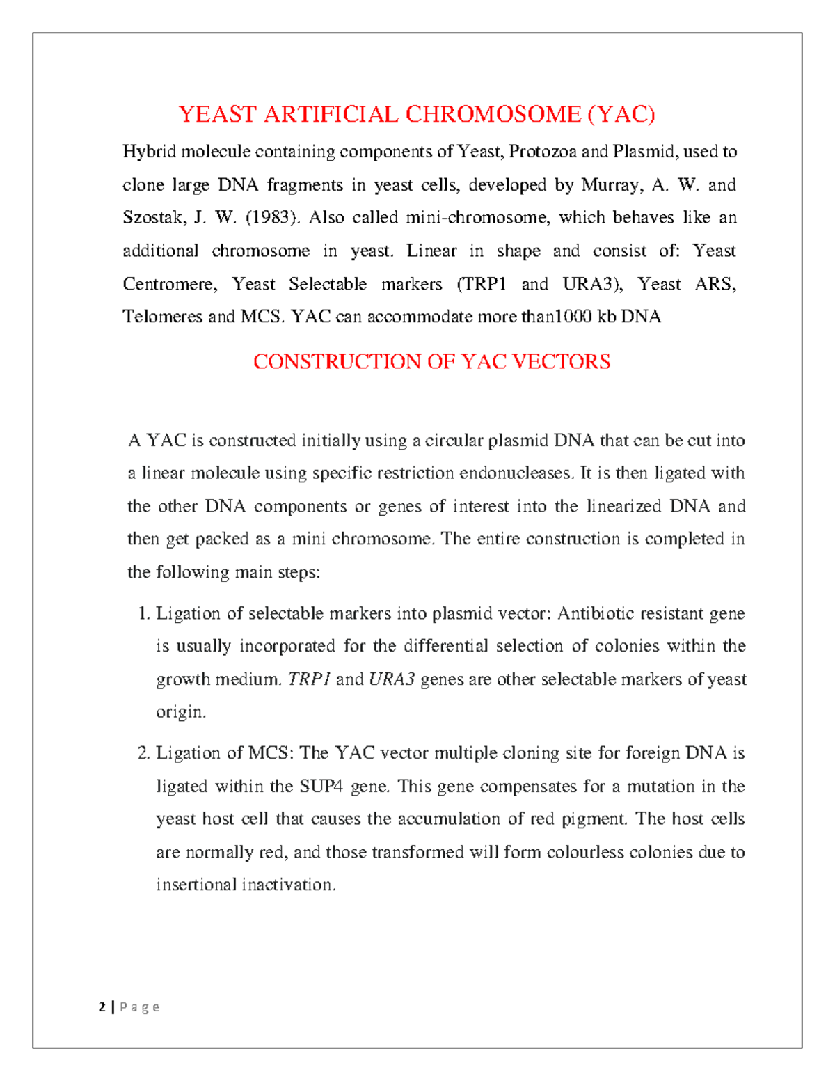 YAC library -construction and uses- biotechnology - YEAST ARTIFICIAL ...