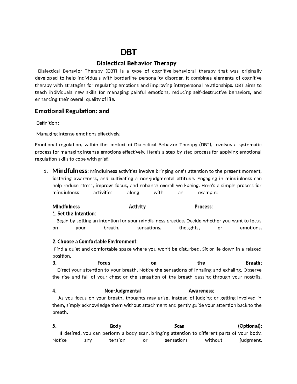 DBT - DBT - DBT Dialectical Behavior Therapy Dialectical Behavior ...