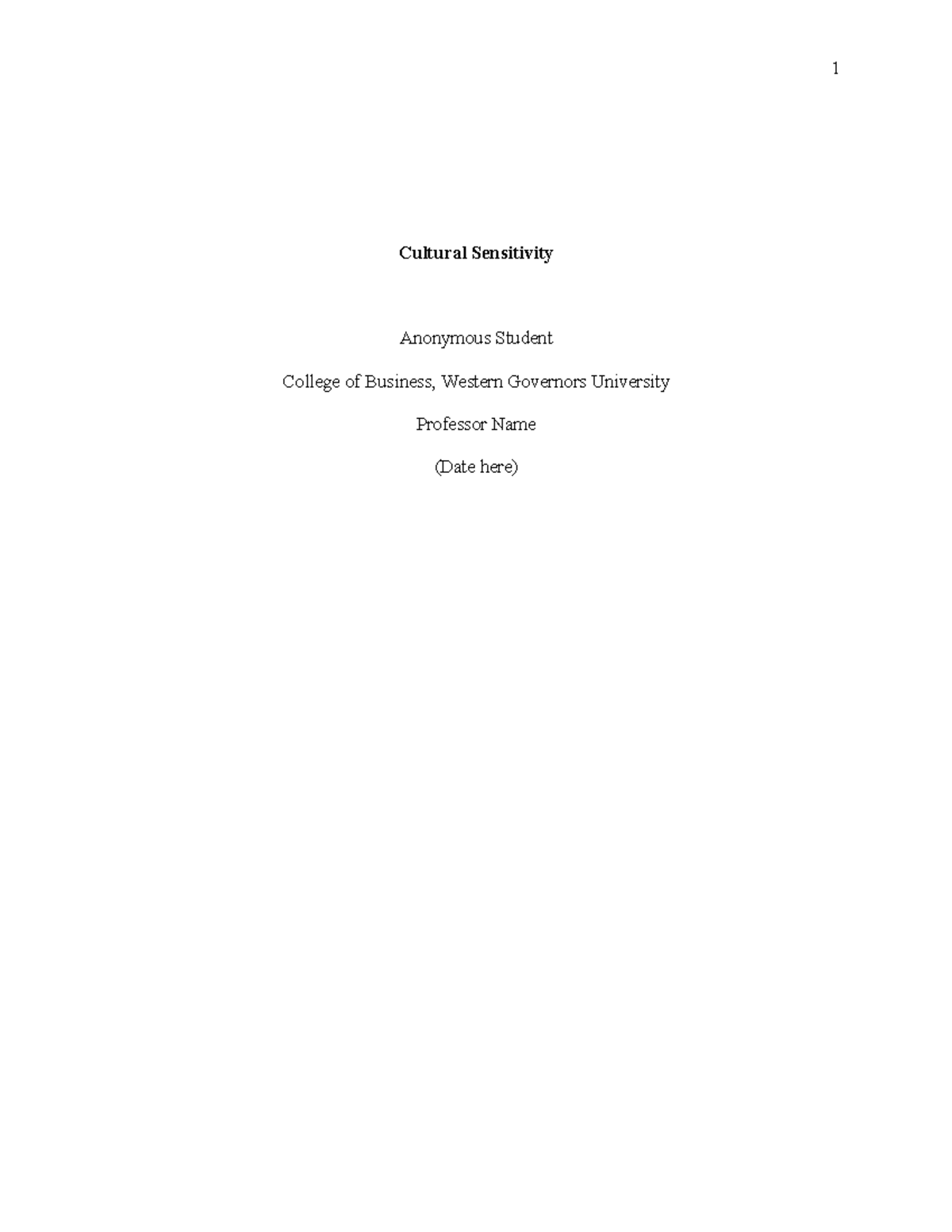 C716 - Cultural Sensitivity Essay - Cultural Sensitivity Anonymous ...