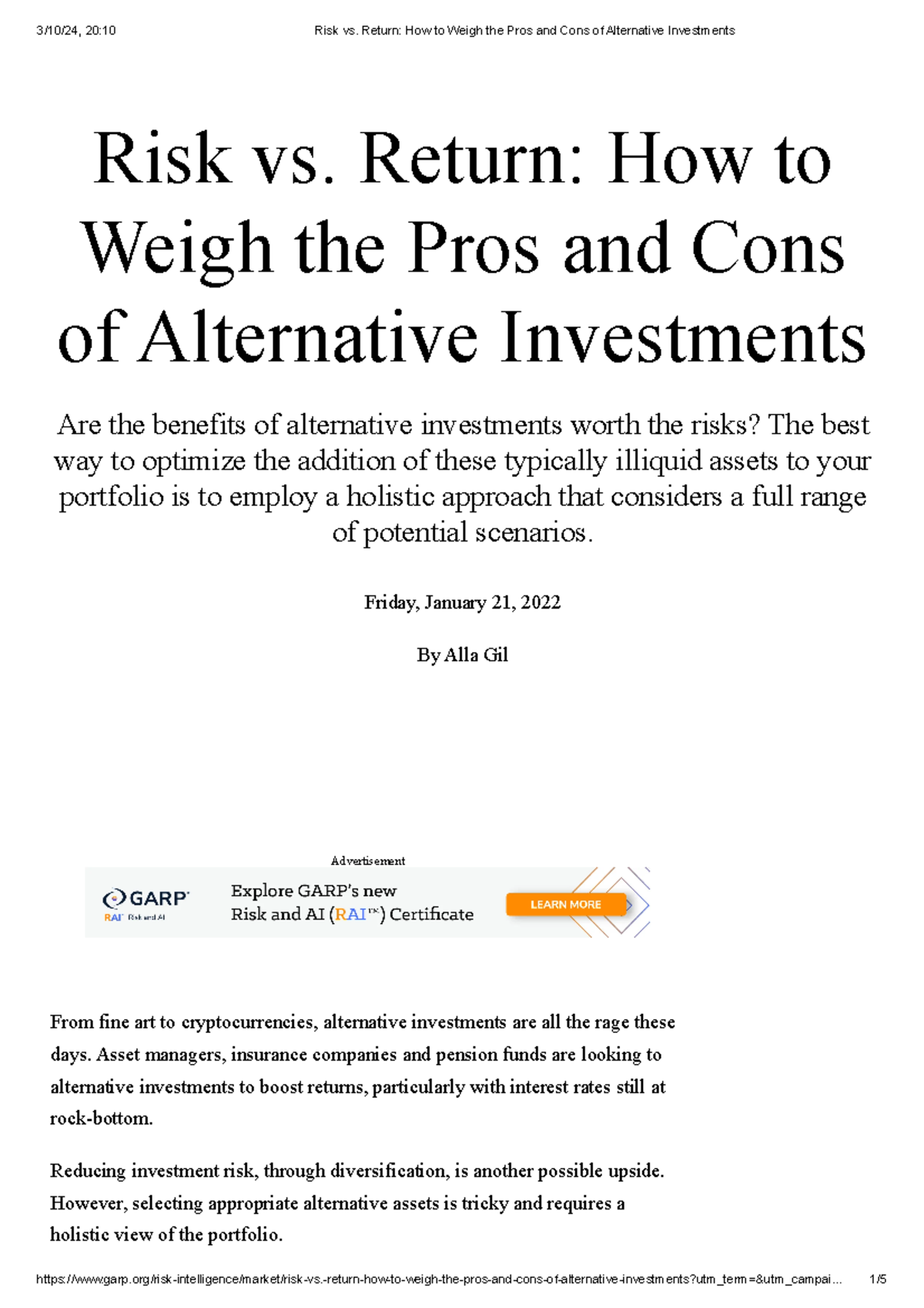 Risk vs. Return How to Weigh the Pros and Cons of Alternative ...
