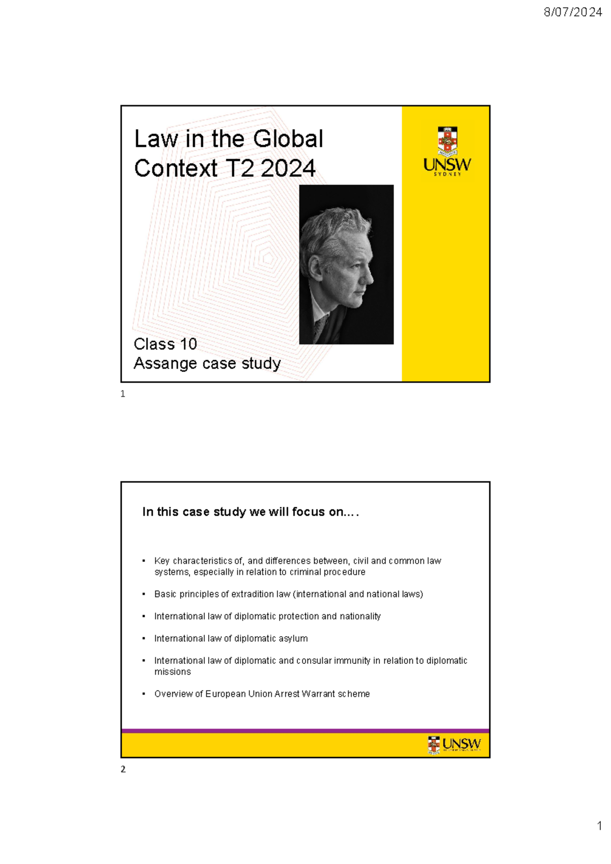 ST Class 10 - Assange 1 - Very useful for lecture and exam preparation - Law in the Global ...