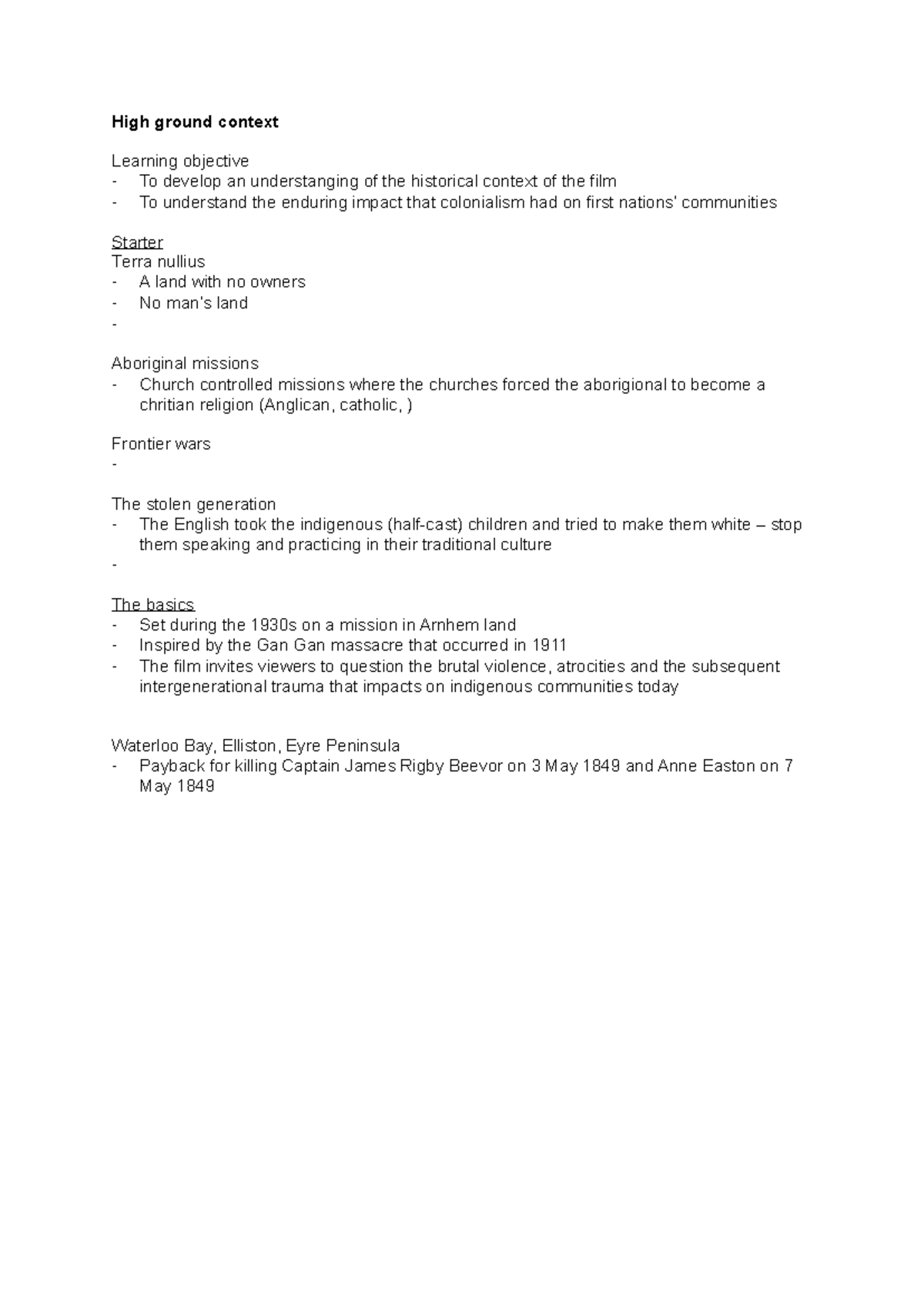 High ground notes - High ground context Learning objective To develop ...